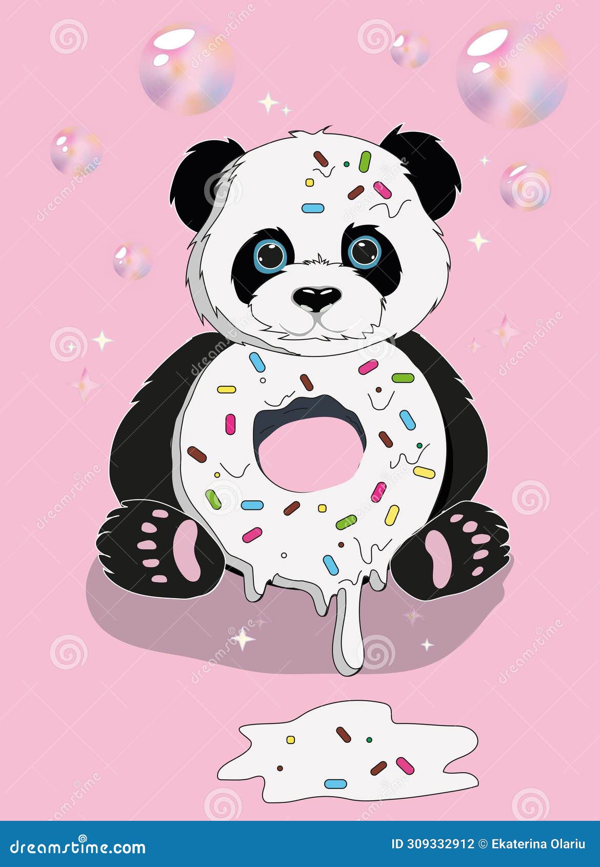 Panda Donut with Flowing Cream on Pink Background Stock Vector ...