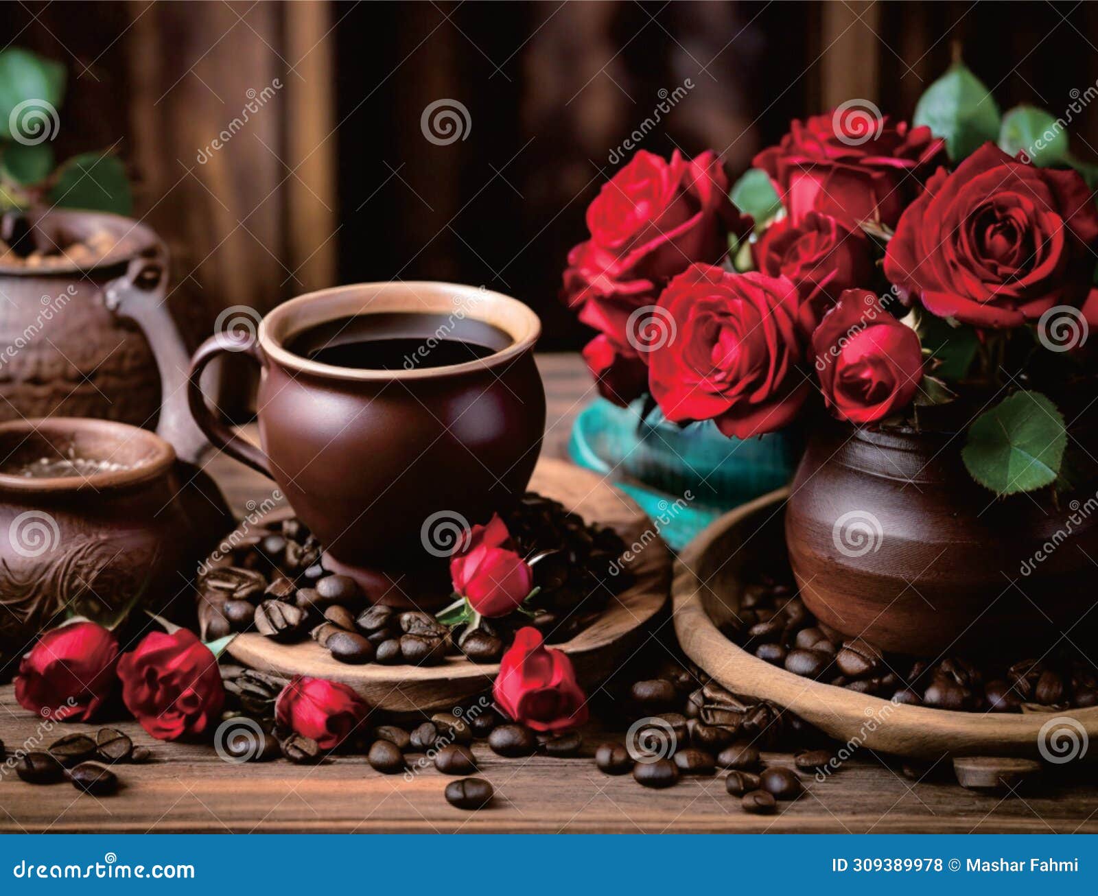 A Cup of Delicious Coffee and Beautiful Roses Stock Photo - Image of ...