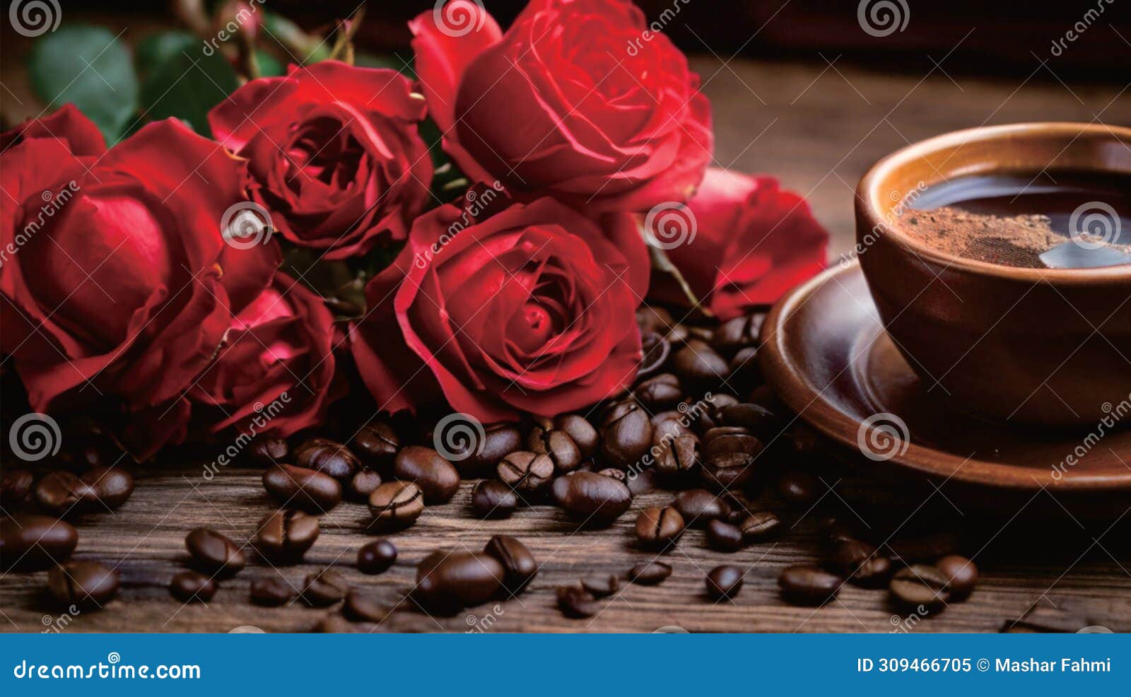 Beautiful Red Roses and a Glass of Coffee Stock Image - Image of flower ...