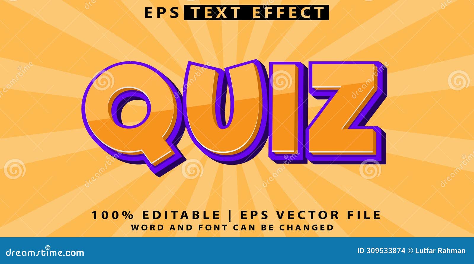 Quiz 3d Editable Text Effect Vintage Color Stock Vector - Illustration ...