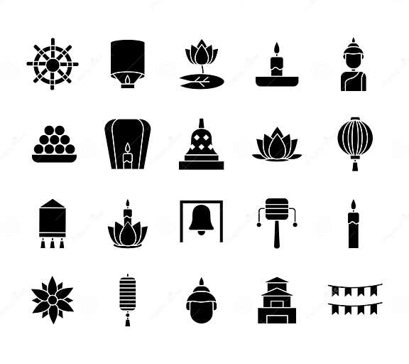 Icon Vector of Religion Vesak Celebration with Glphy Style and Black ...