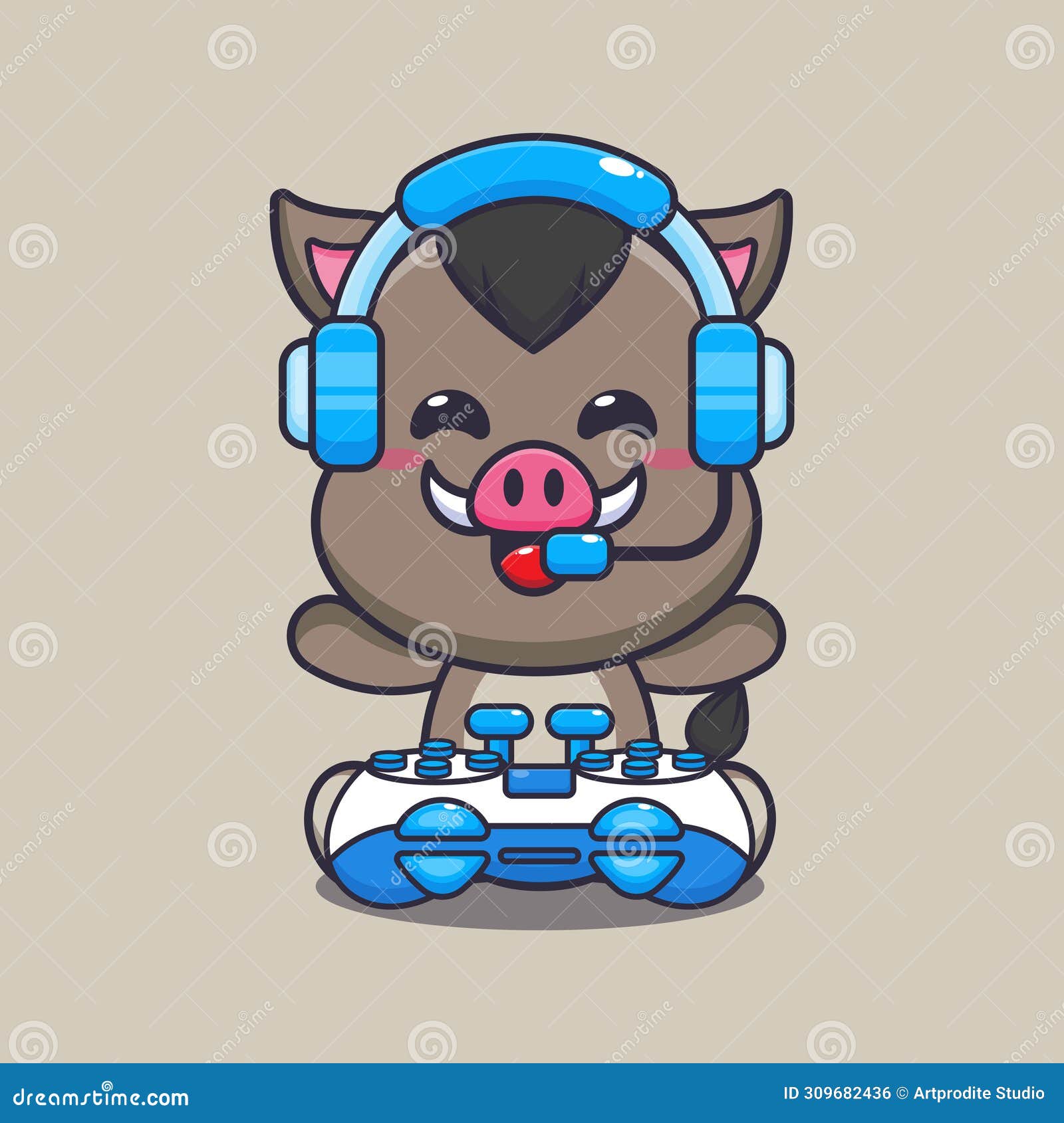 Cute Boar Gamer Cartoon Vector Illustration. Stock Vector ...