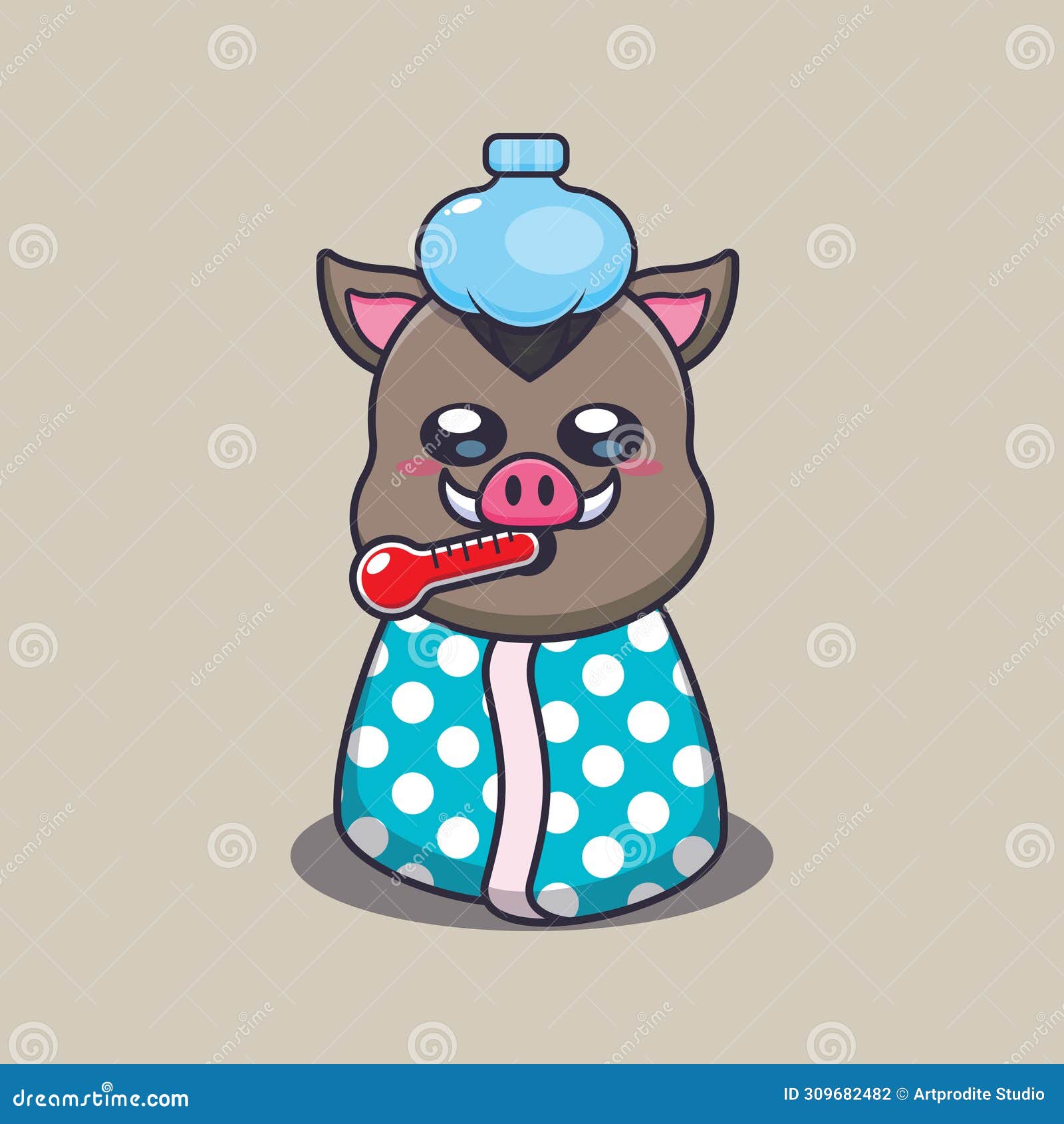 Cute Boar Sick Cartoon Vector Illustration. Stock Vector - Illustration ...