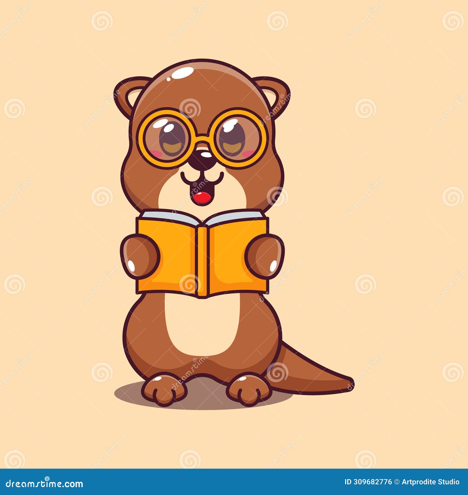Cute Otter Reading a Book Cartoon Vector Illustration. Stock Vector ...