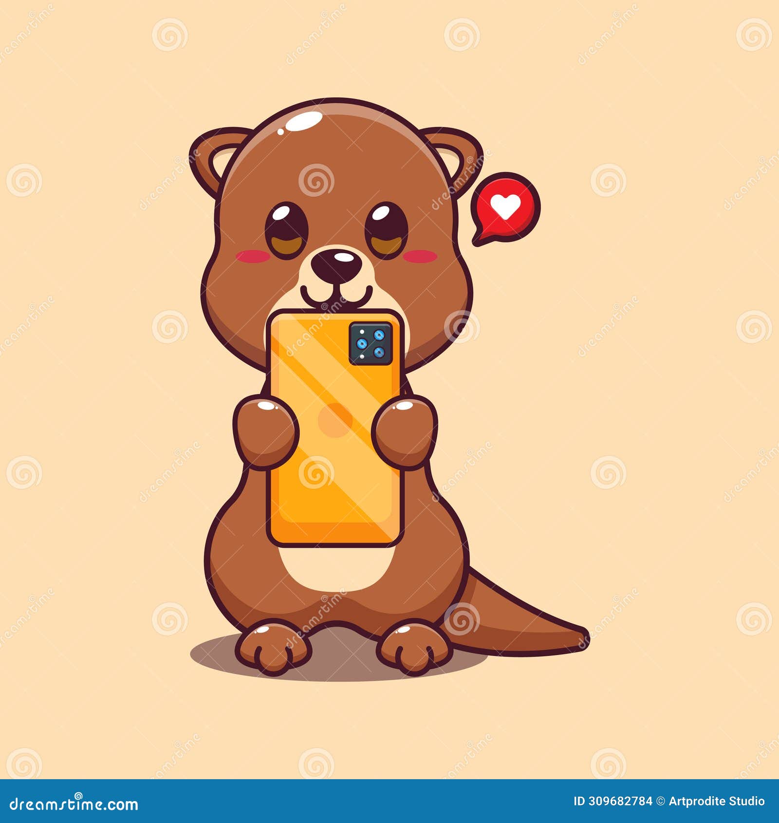 Cute Otter with Phone Cartoon Vector Illustration. Stock Vector ...