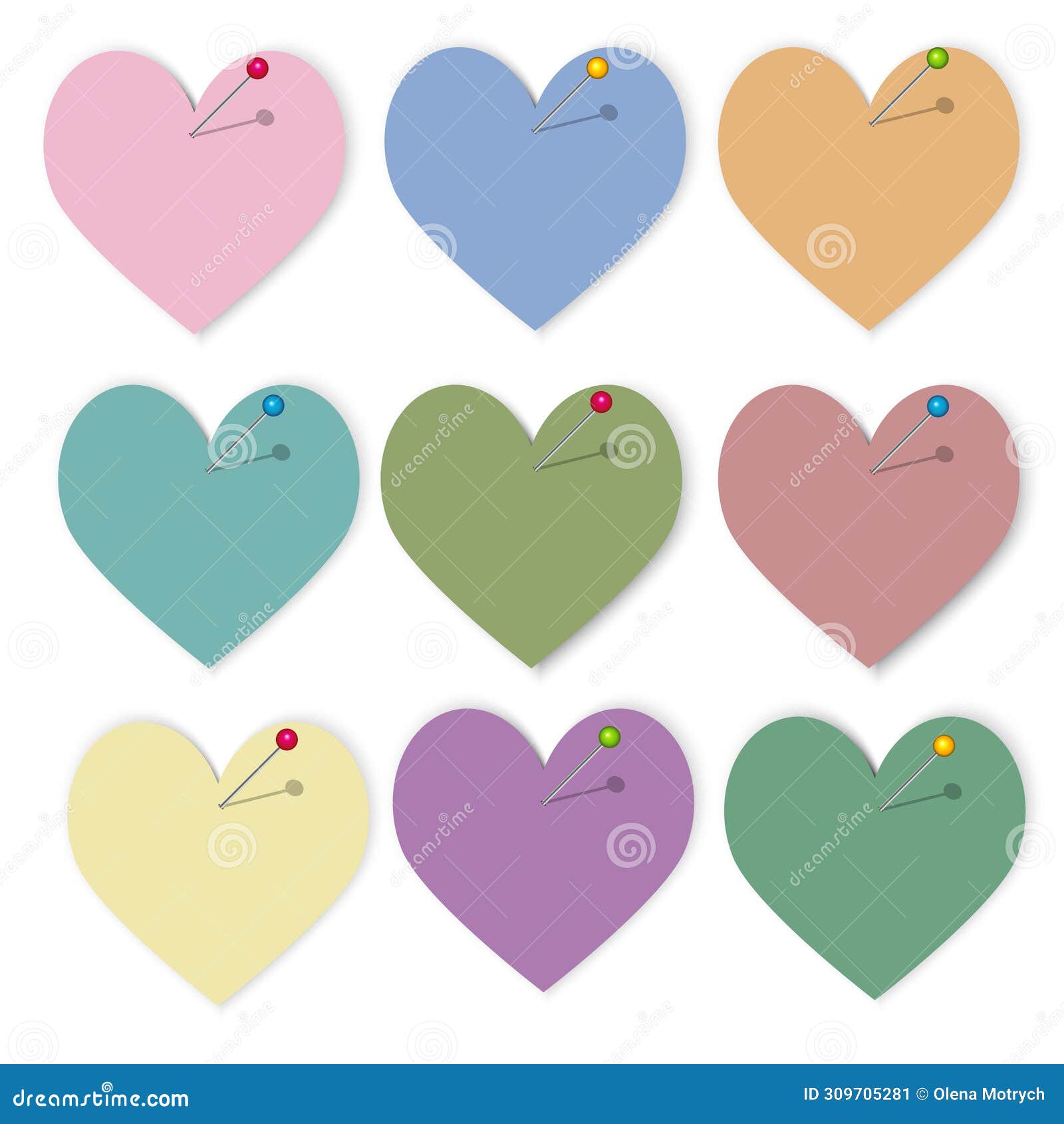 Vector Paper Heart Shape Stickers with Paper Pins. Stock Vector ...