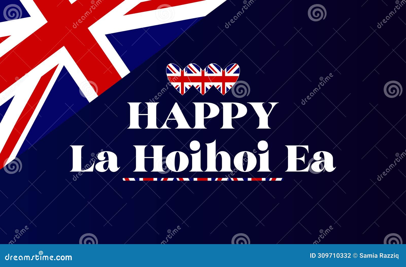 Happy La Hoihoi Ea Stylish Text with Flag and Blue Background ...