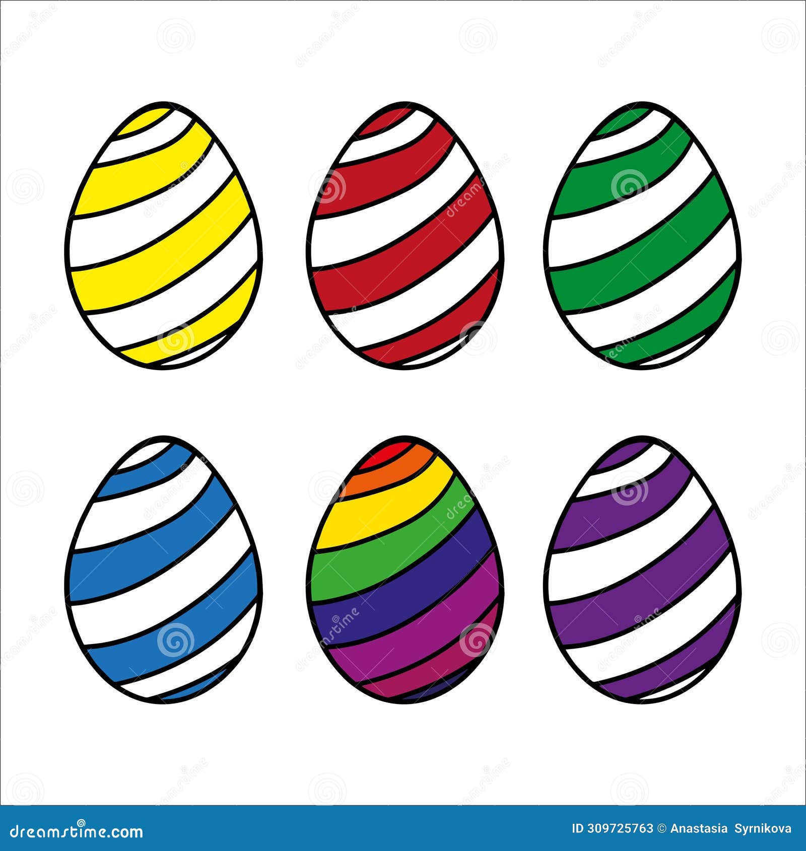 Vector Colored Easter Eggs. Set of Colored Striped Eggs. Stock Vector ...