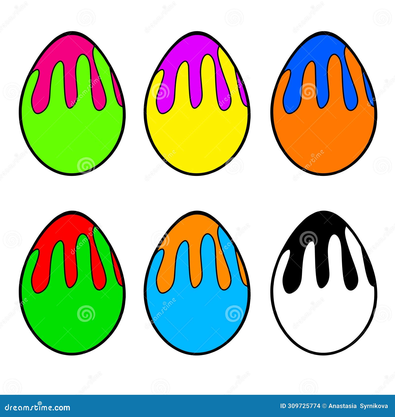 Easter Colored Eggs. Set of Easter Eggs. Blot, Stain Print Stock Vector ...
