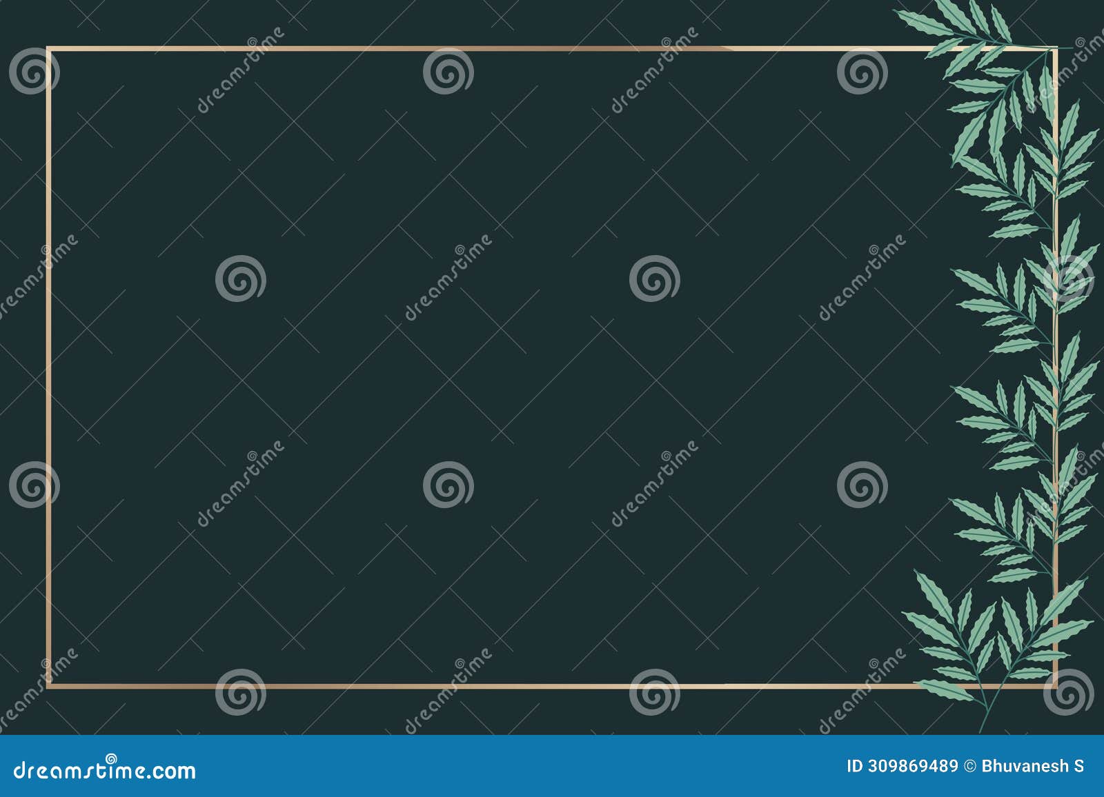 Border Frame Design Concept of Gold Line with Green Leaves Isolated on ...
