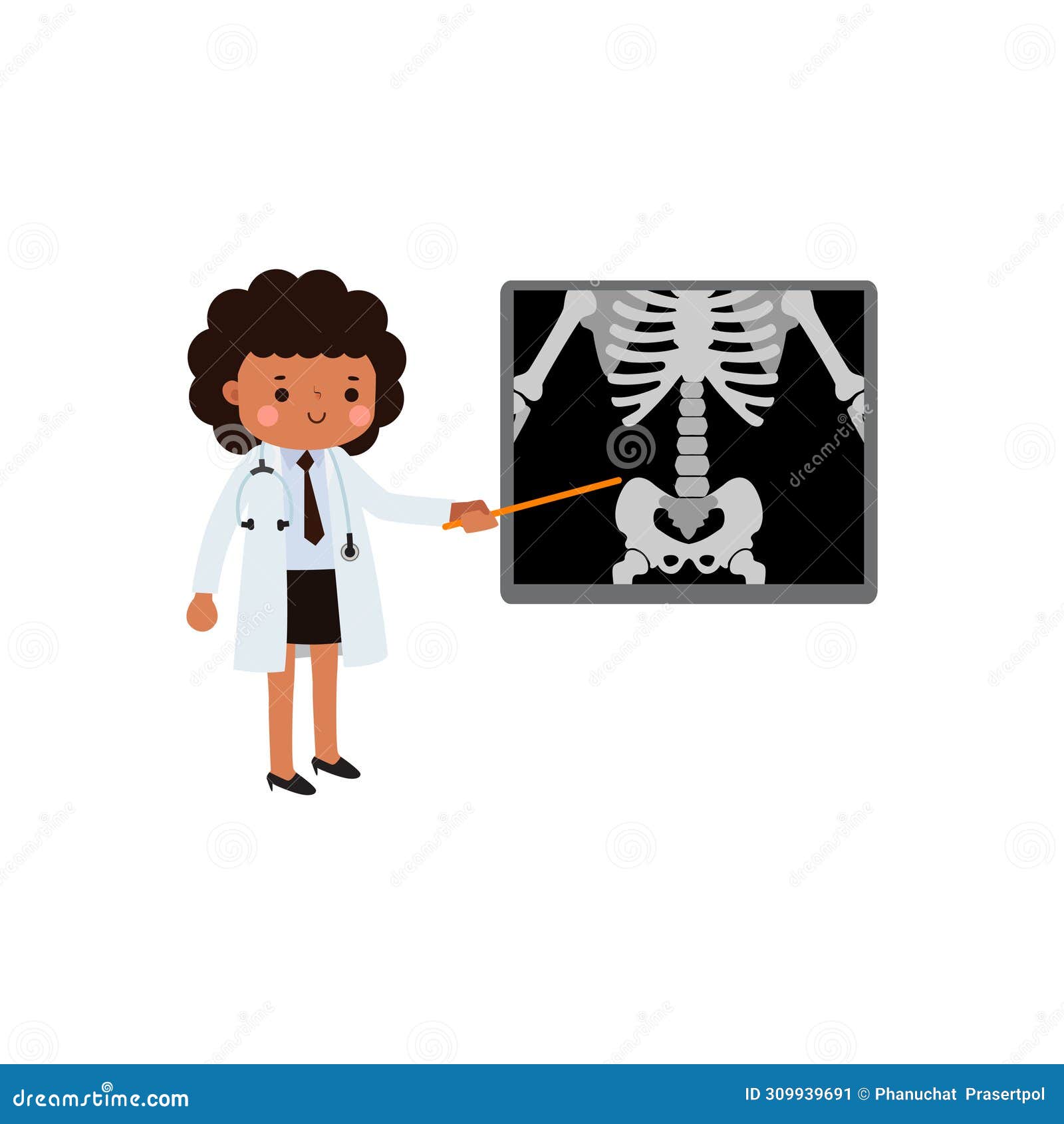 Cute Cartoon African American Woman Doctorwith X-ray Screen Showing ...
