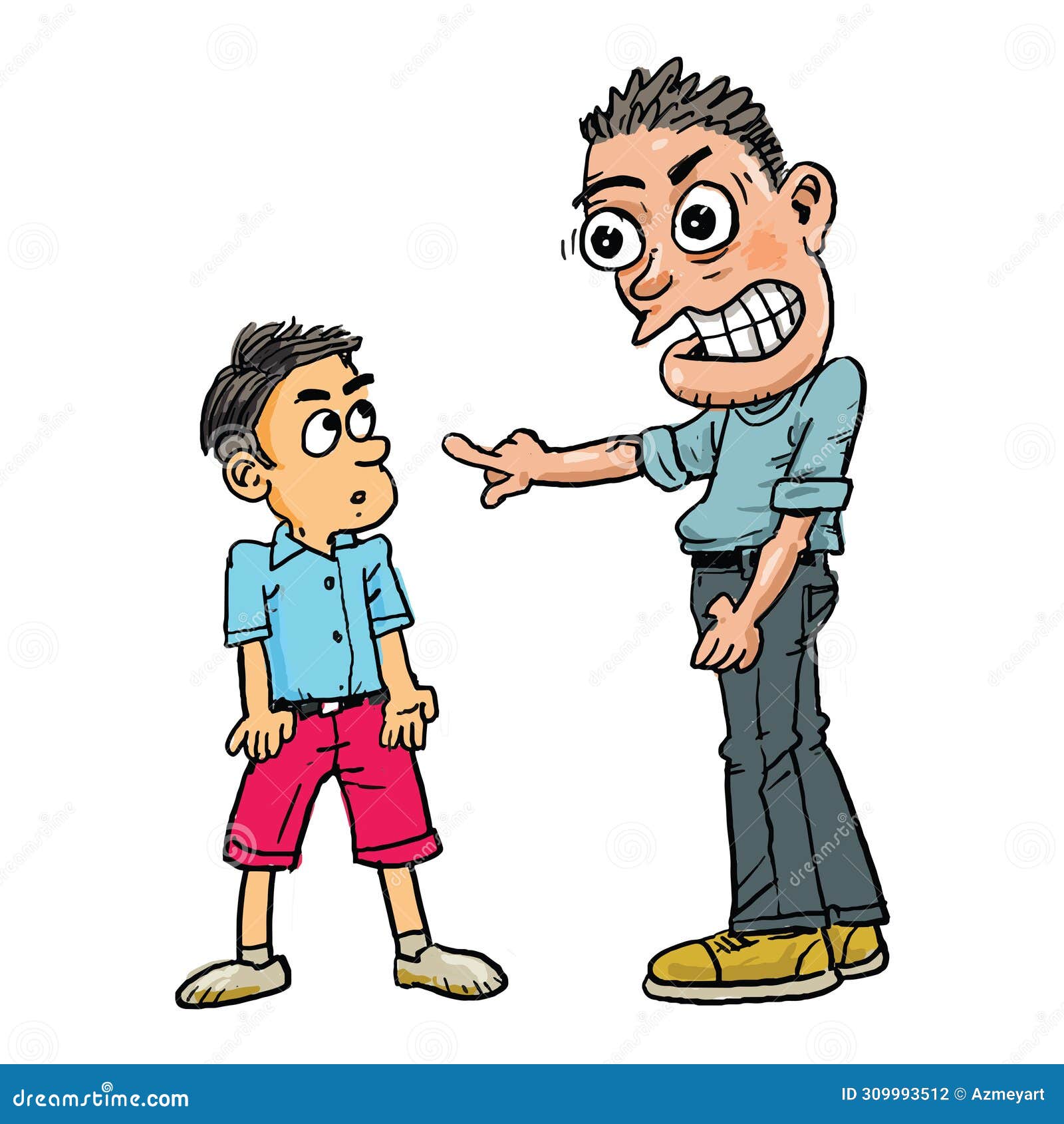 Illustration of the Angry Father Pointing His Finger at His Boy. Stock ...