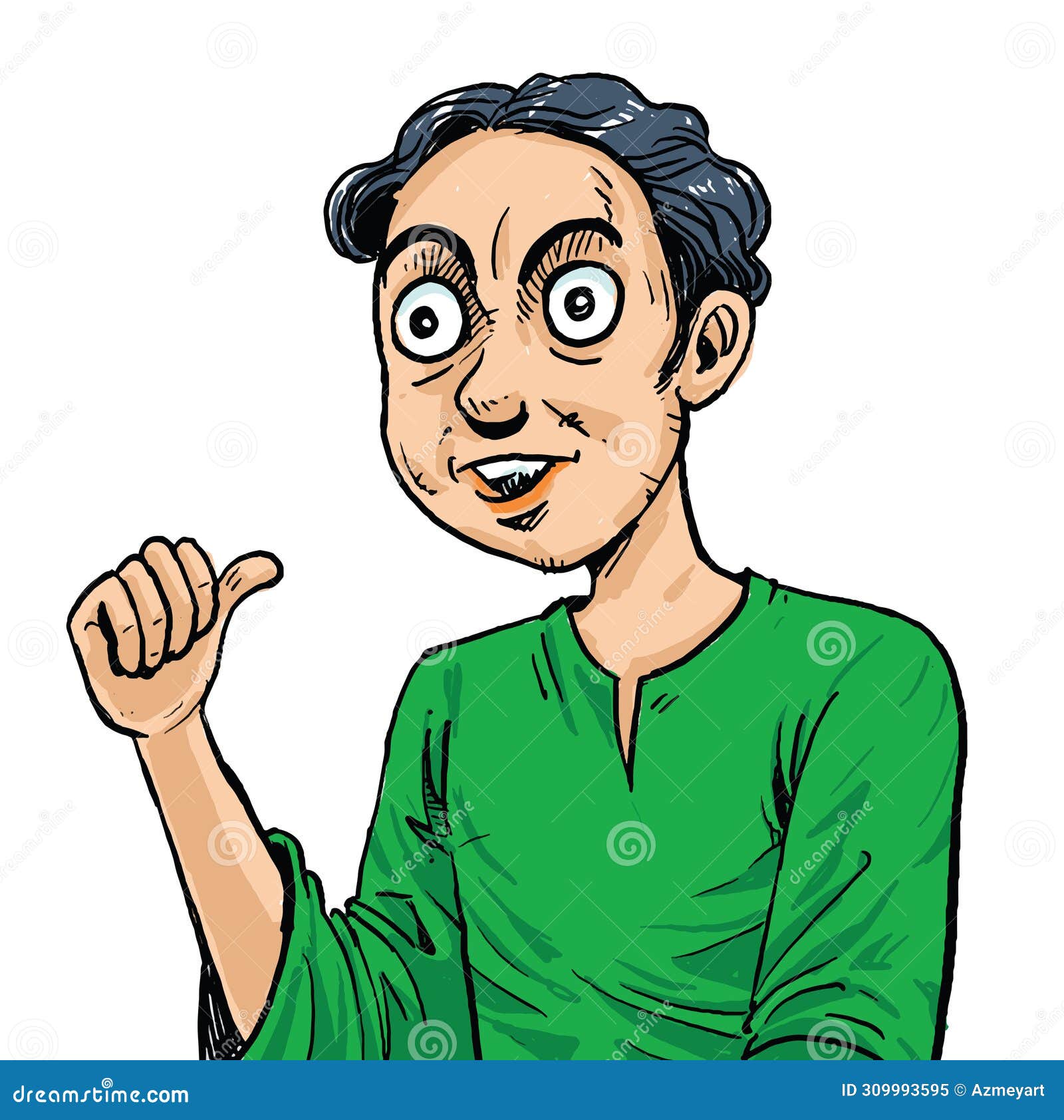 A Cartoon Adult Asian Man Talking Something while His Finger Point To ...