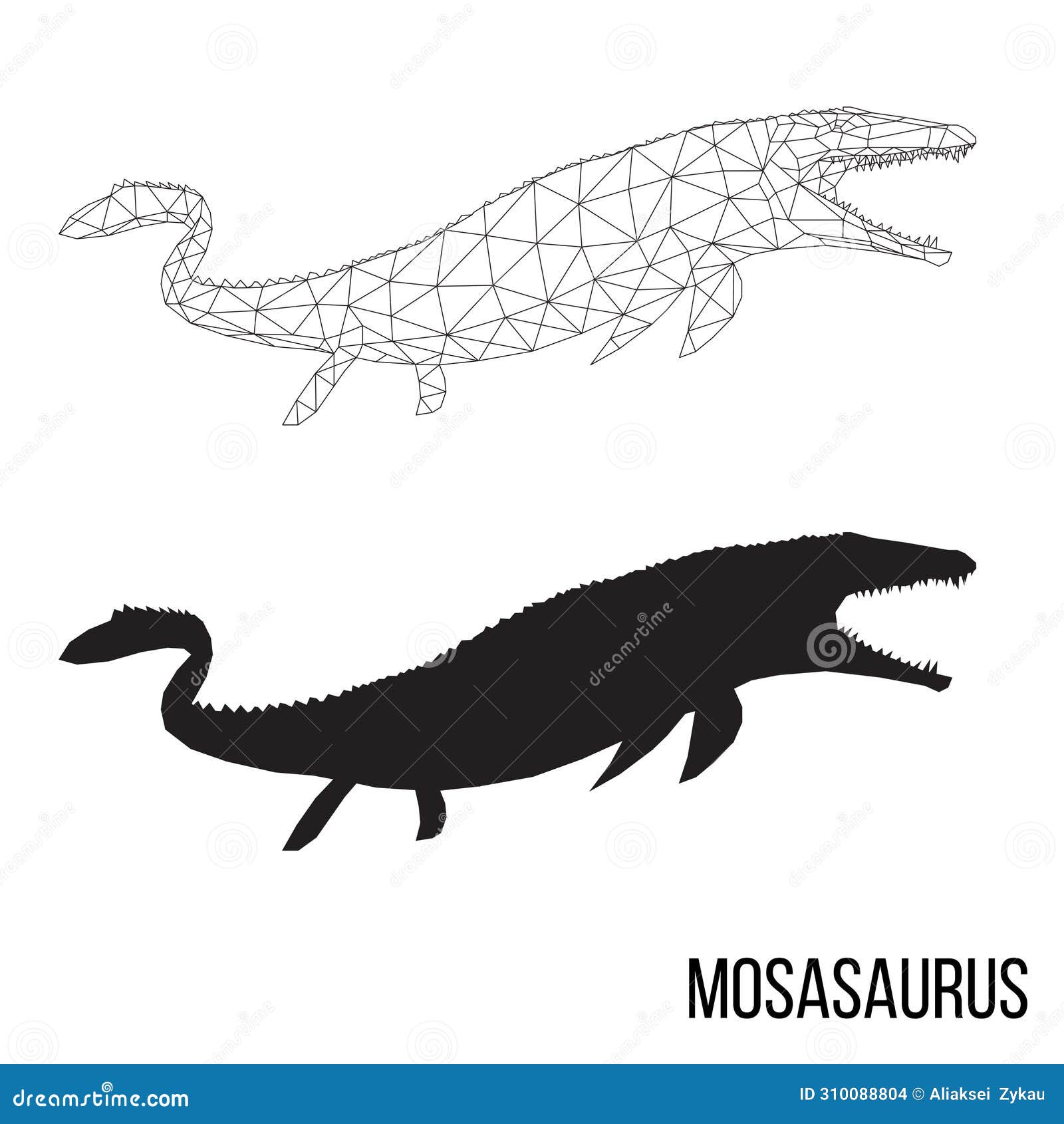 Polygonal Dino Mosasaurus Silhouette Stock Vector - Illustration of ...