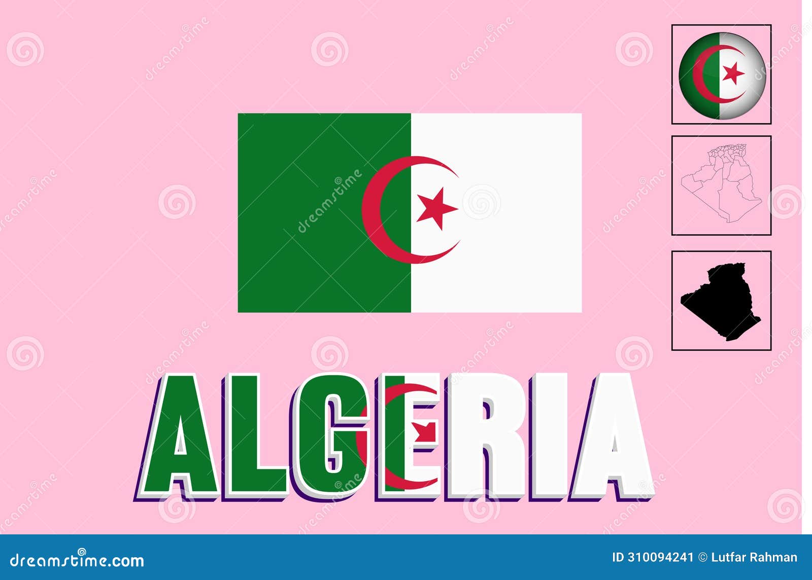 Algeria Flag and Map in a Vector Graphic Stock Vector - Illustration of ...