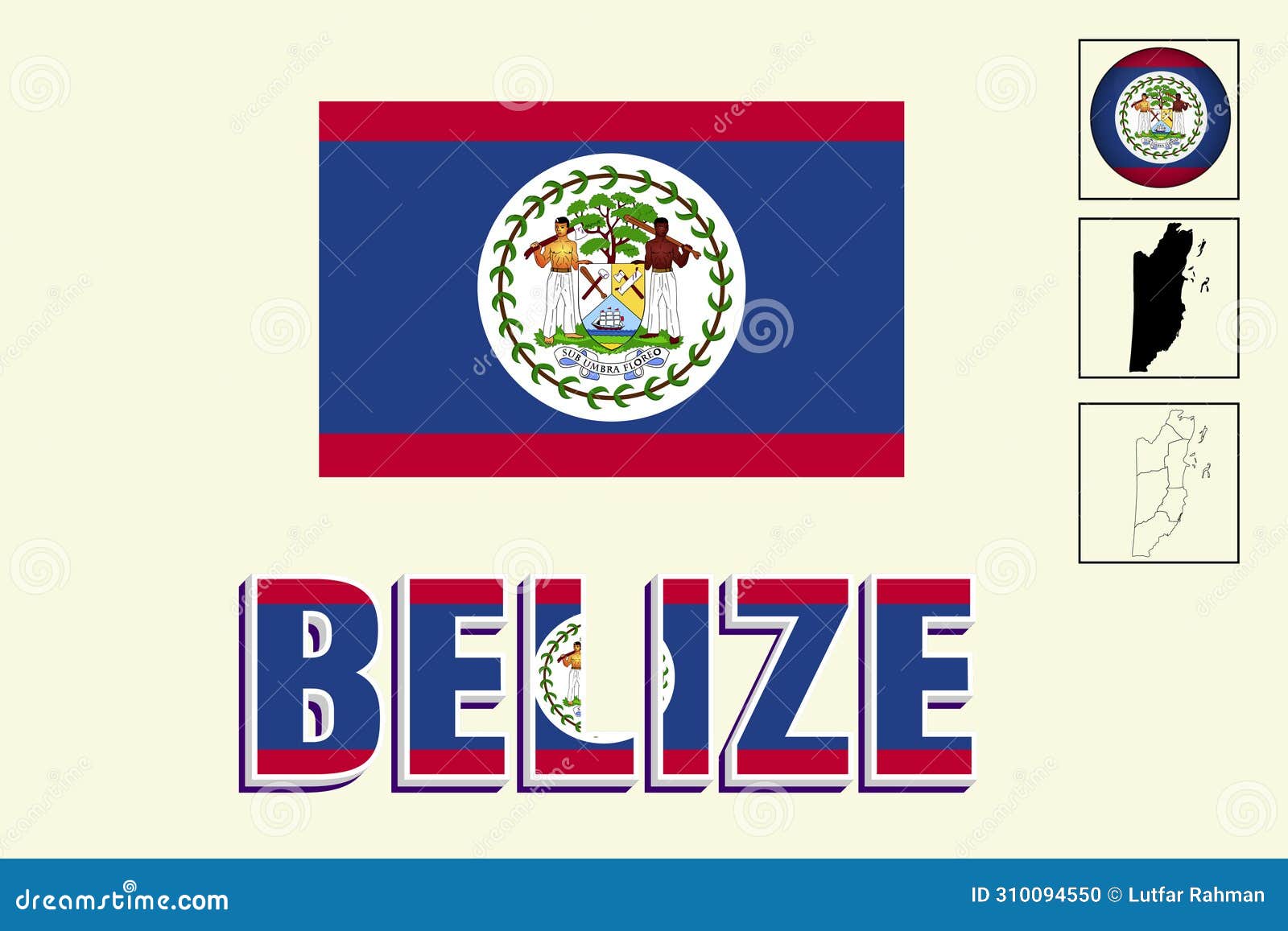 Belize Flag and Map in a Vector Graphic Stock Vector - Illustration of ...