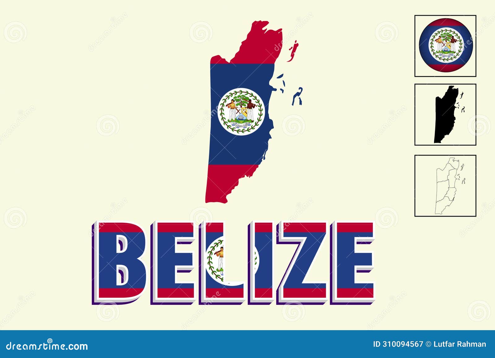 Belize Flag and Map in a Vector Graphic Stock Vector - Illustration of ...