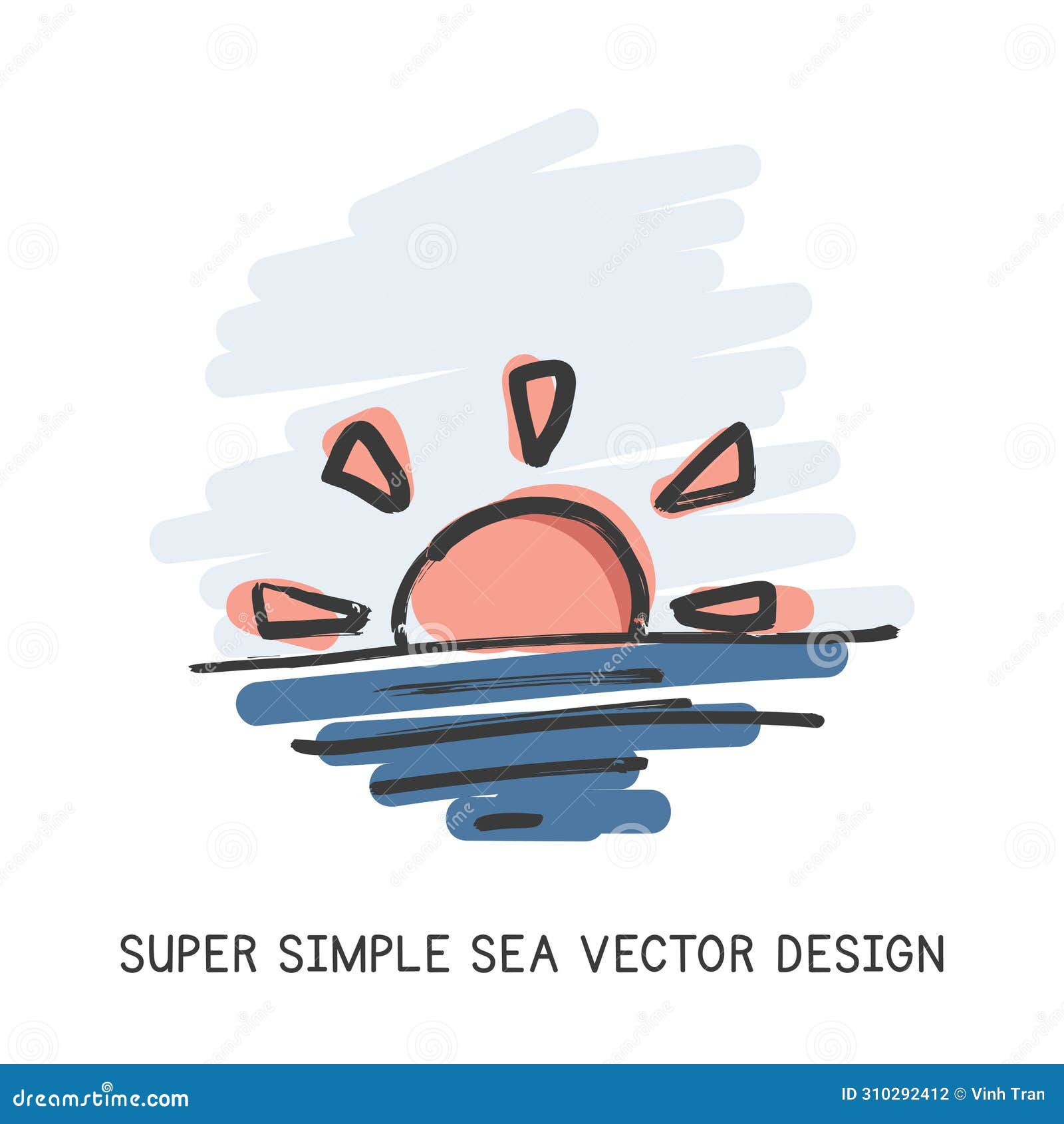 Simple Sea Hand-drawn Doodle Style Vector Design. Nature Elements ...