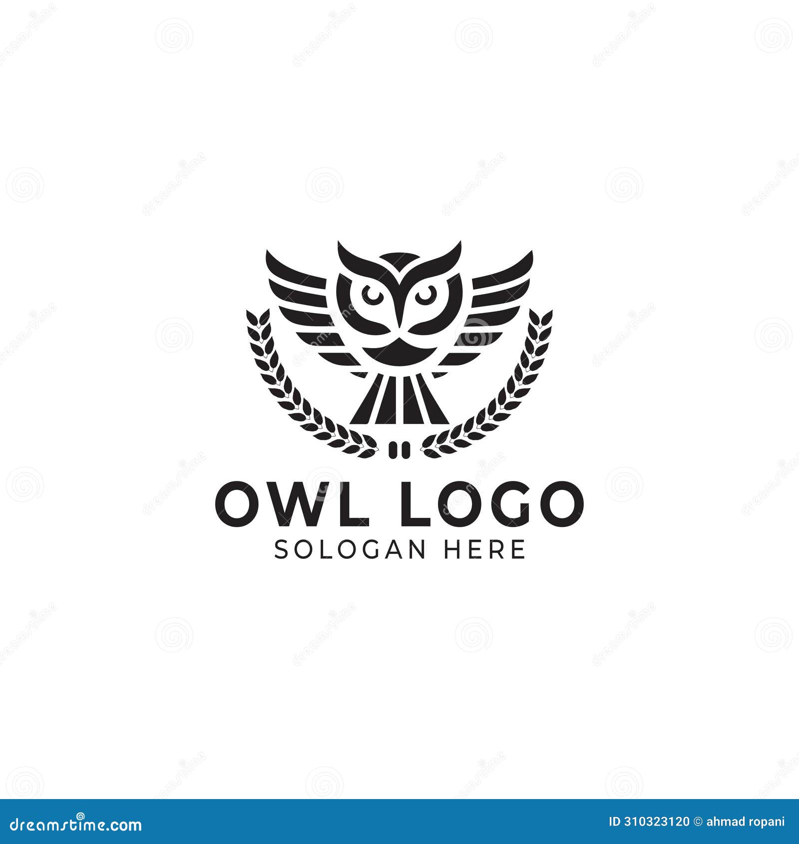 Flying Owl Logo Illustration with Laurel Wreath Stock Vector - Illustration of mascot, symbol ...