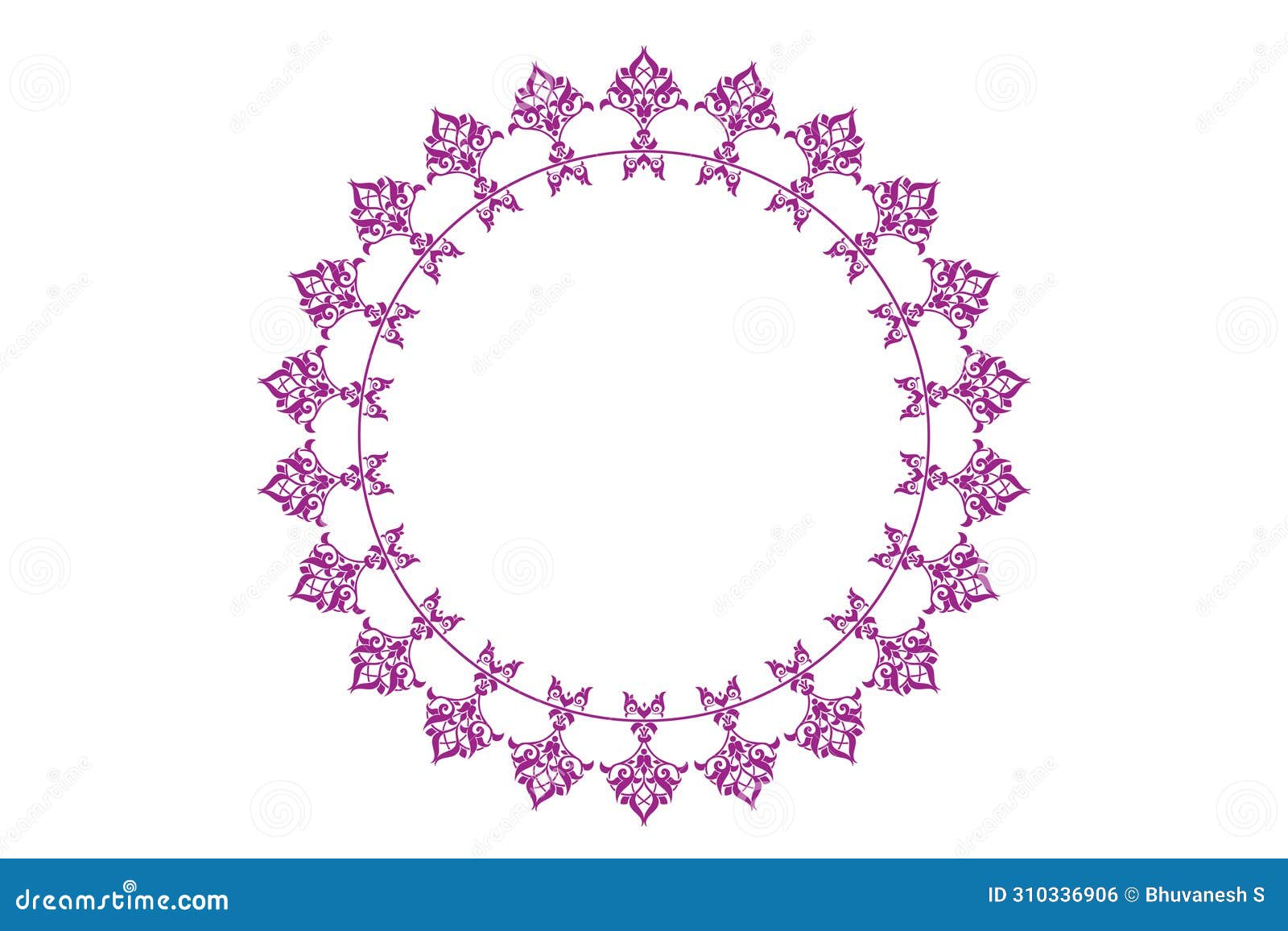 Round Frame Design Concept of Pink Floral Art Isolated on White ...