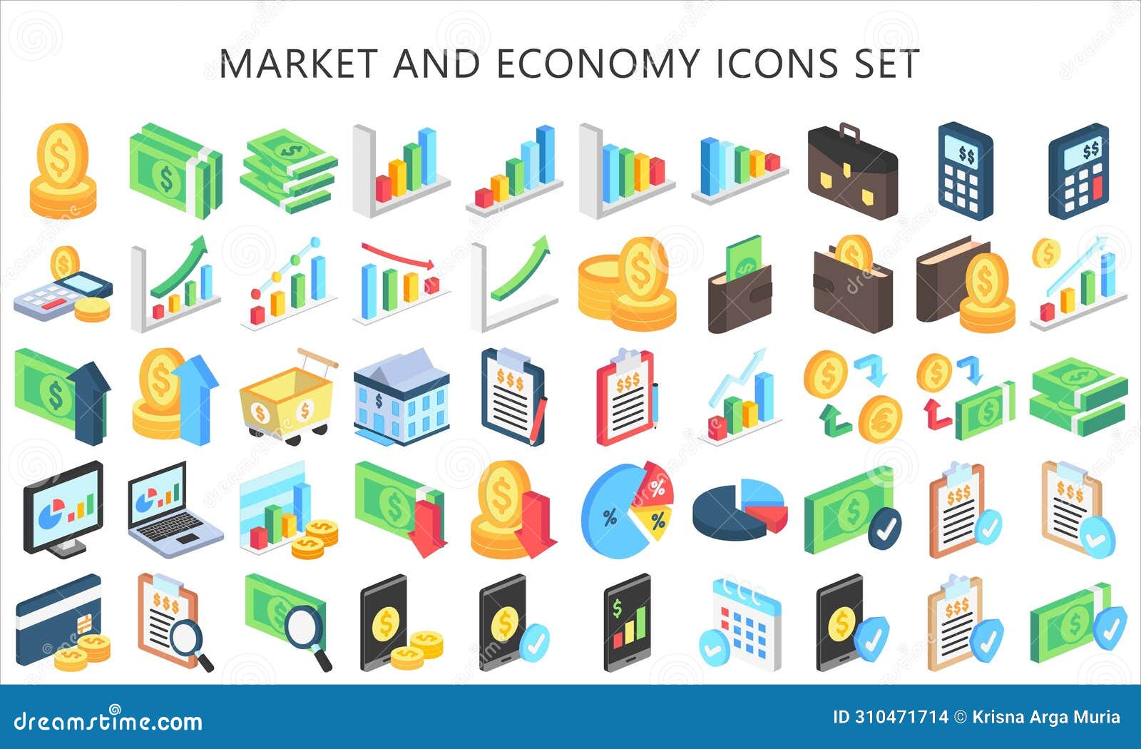 Market and Economy Isometric Icons Pack Stock Vector - Illustration of ...