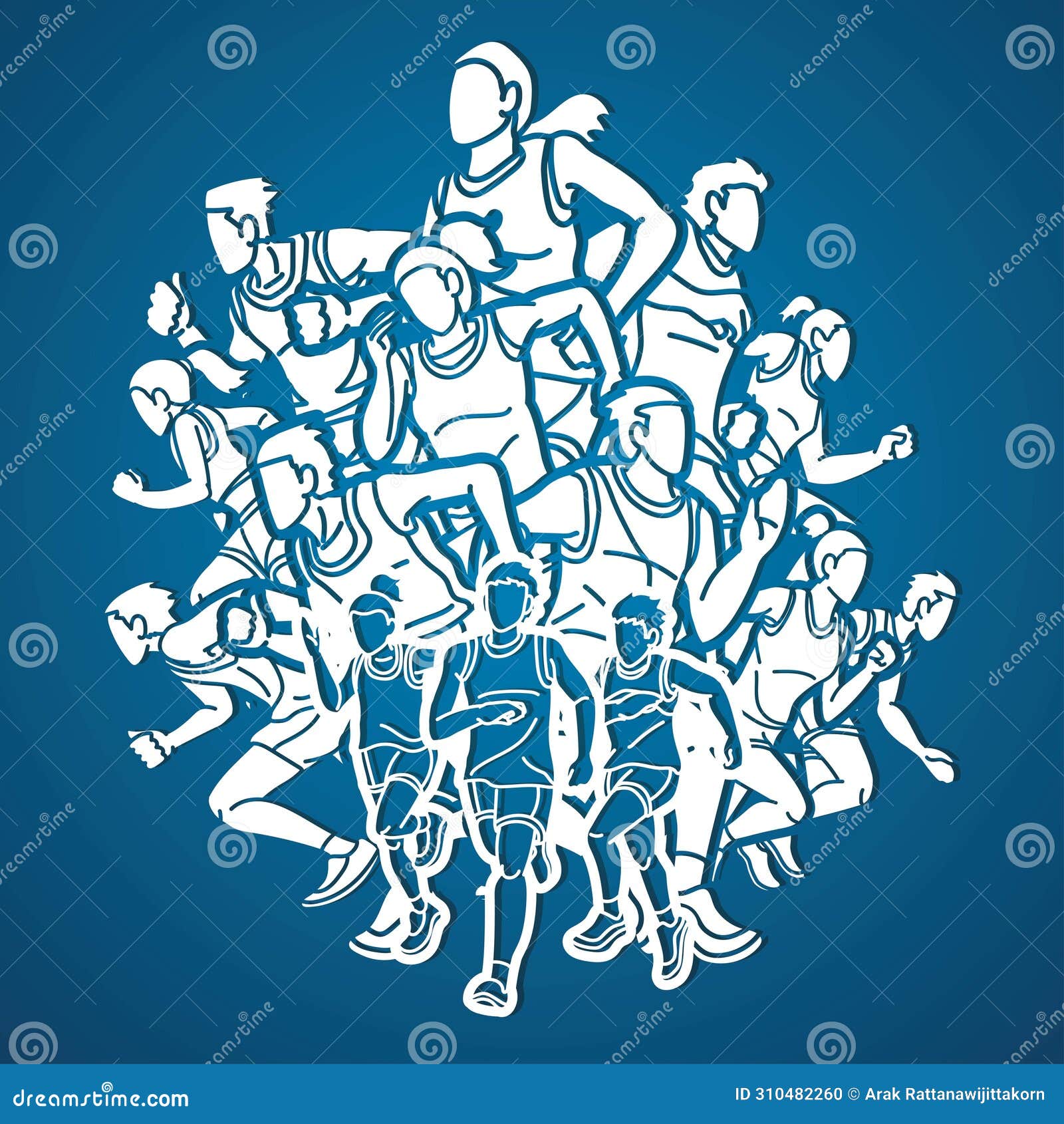 Group of People Running Together Man and Woman Runner Marathon Cartoon ...