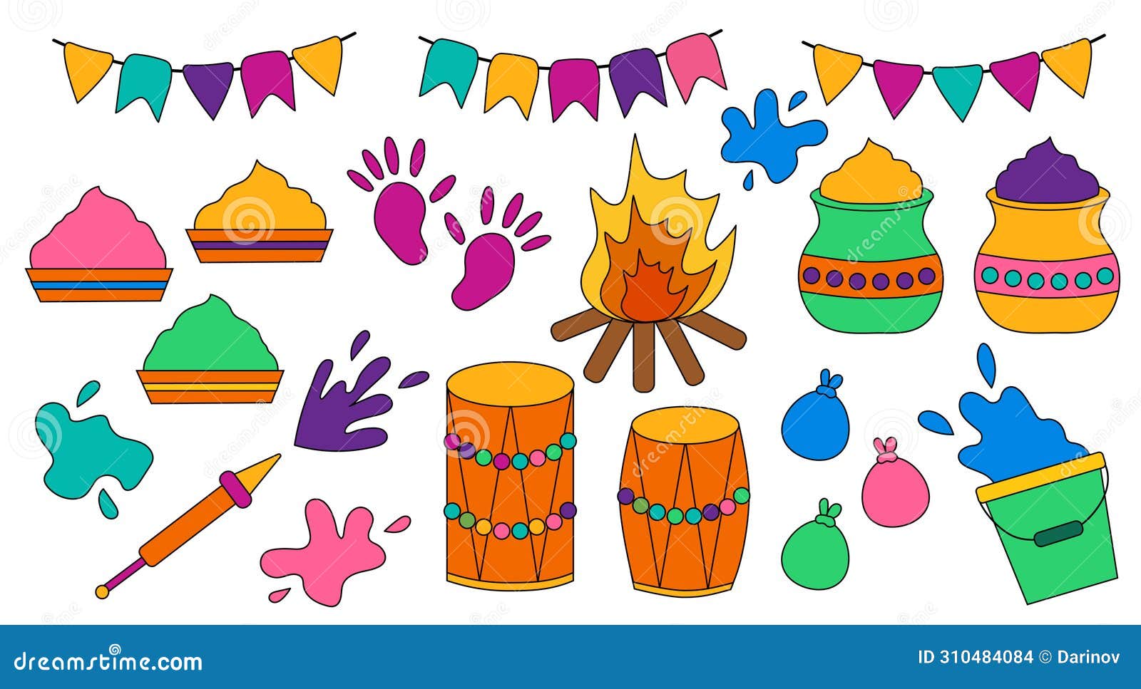 Set of Happy Holi Elements. Design for Celebration of Indian Festival ...