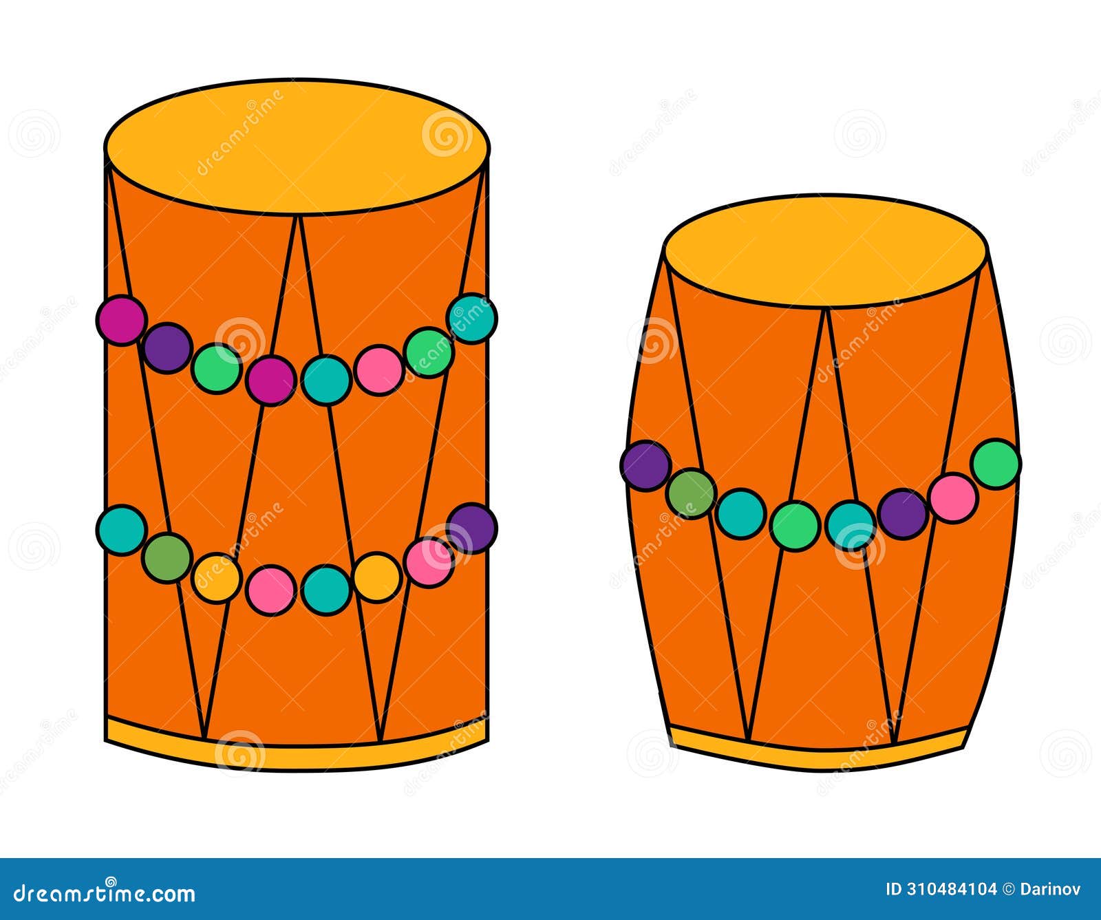 Two Holi Drums Dhol Elements. Design for Celebration of Indian Festival ...