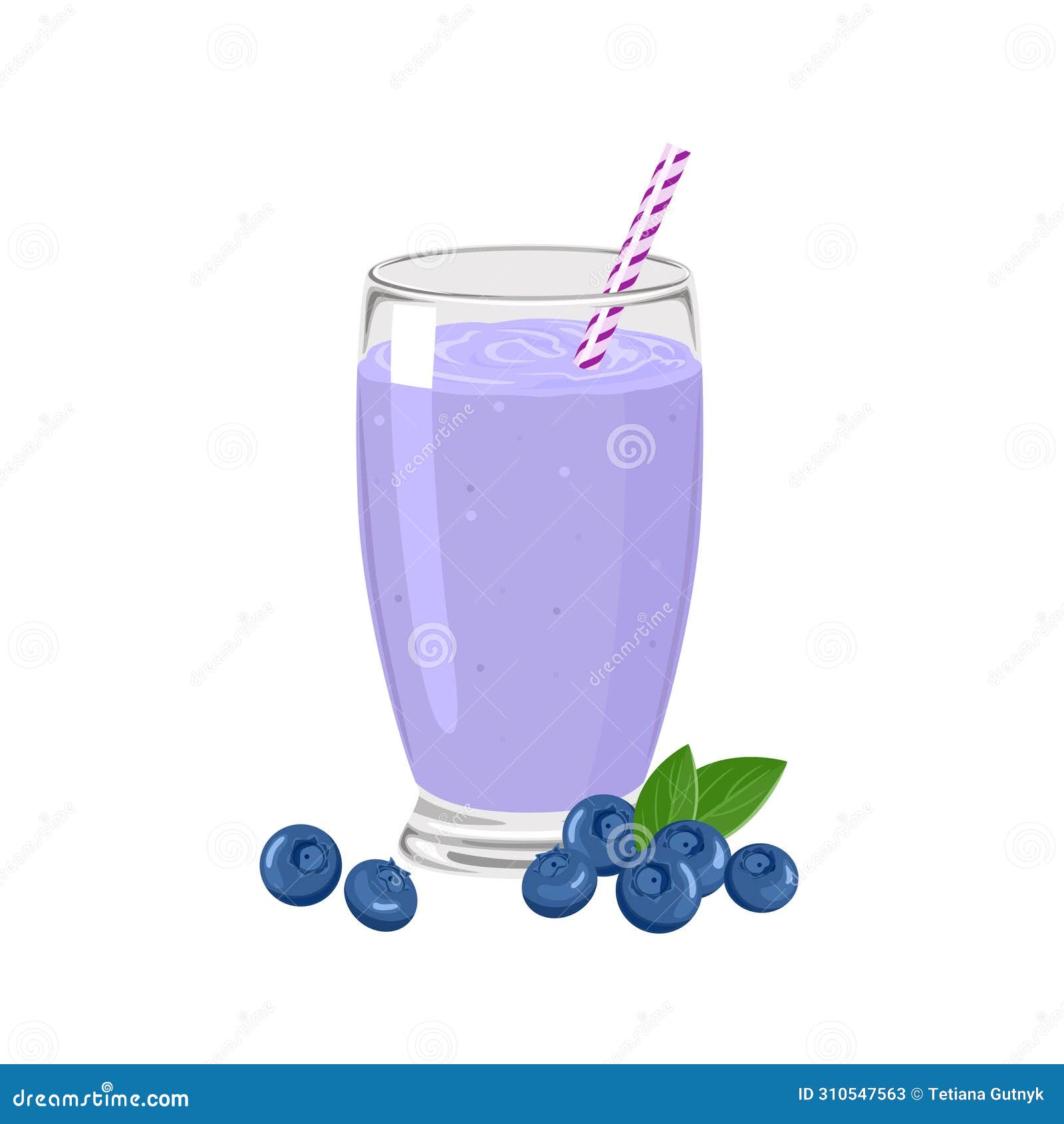 Blueberry Smoothie or Milkshake in Glass with Straw. Stock Vector ...