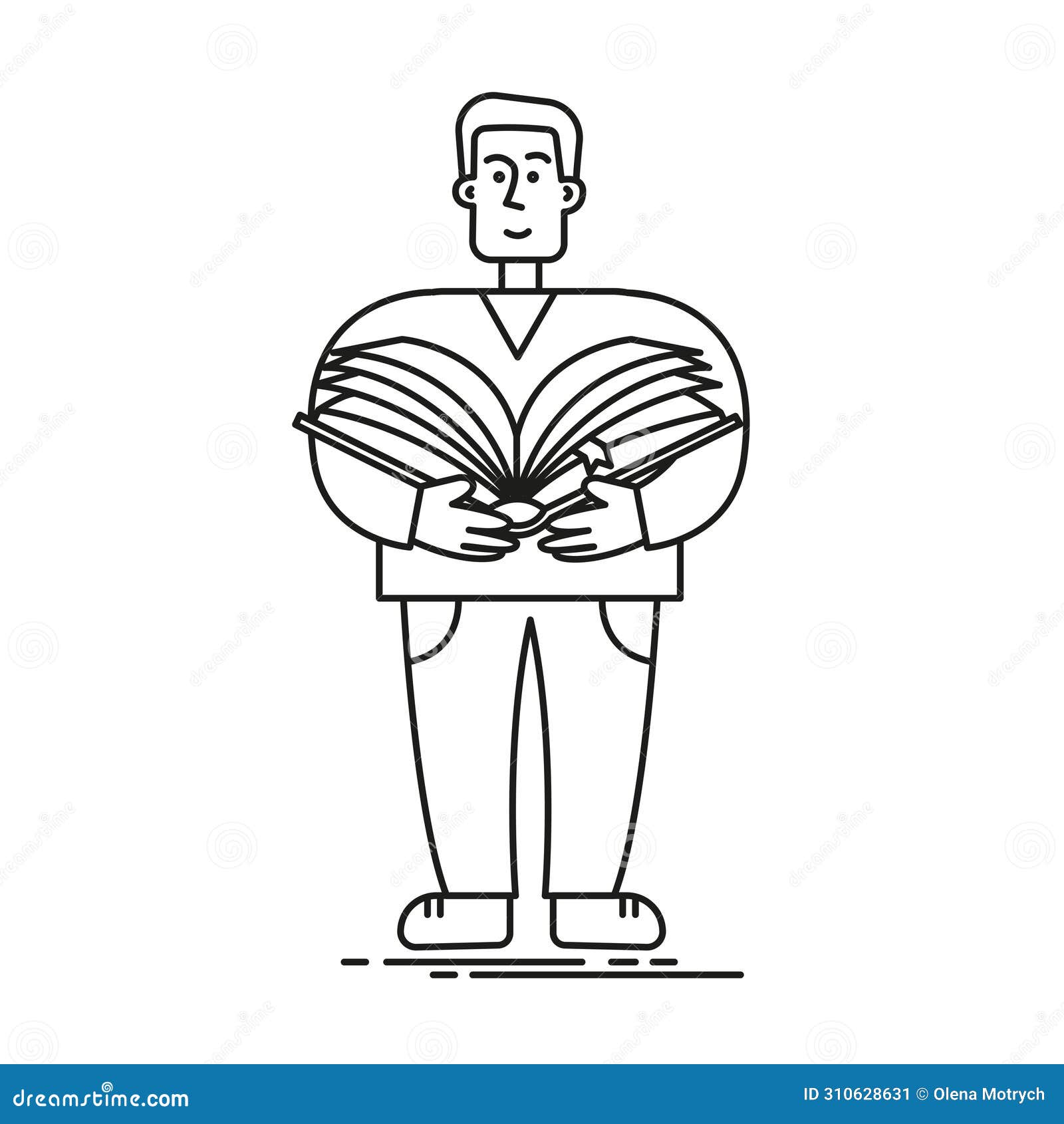 Vector Outline Man with Book. Simple Character, Icon Stock Illustration ...