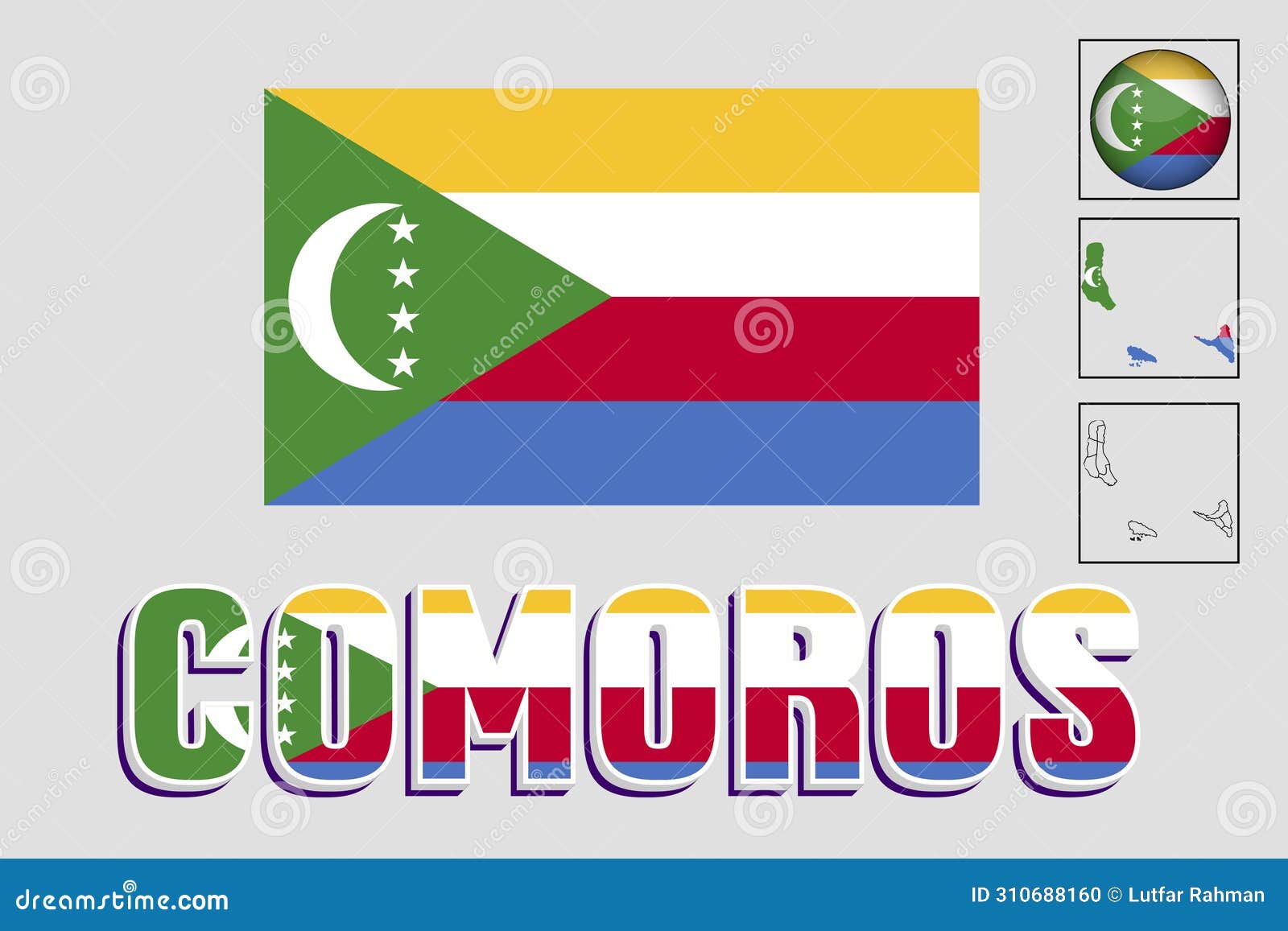 Comoros Map and Comoros Flag Vector Drawing Stock Vector - Illustration ...