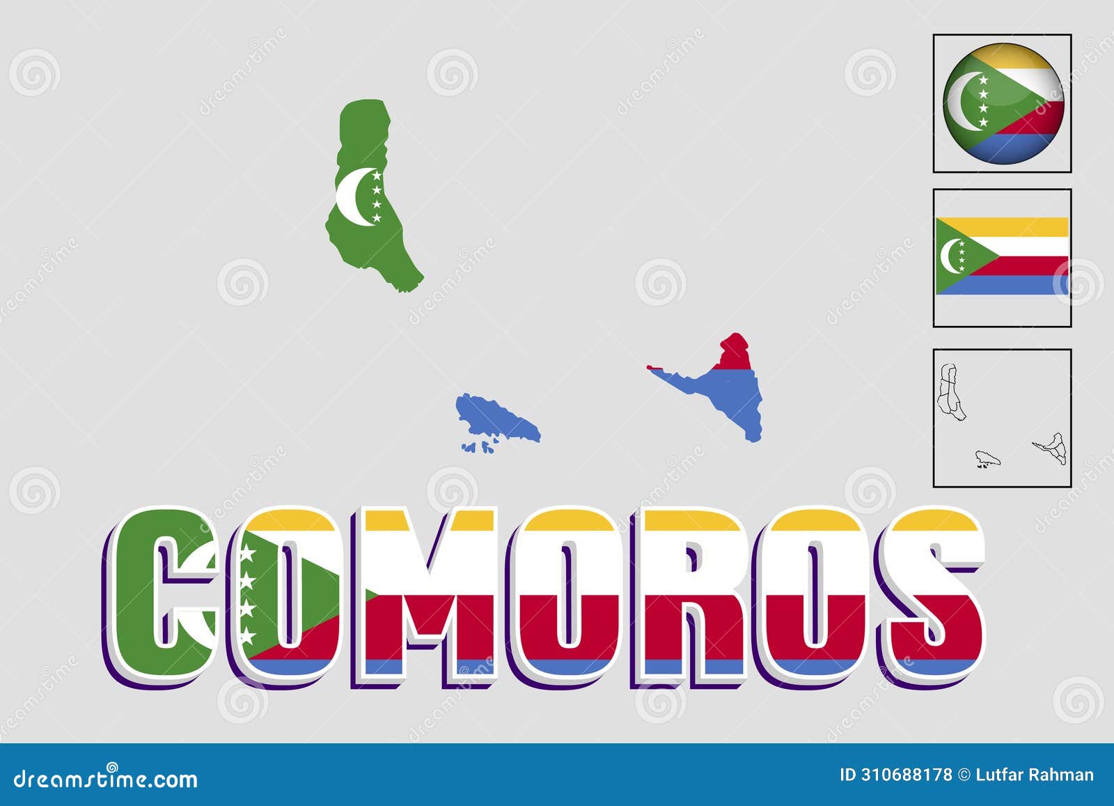 Comoros Map and Comoros Flag Vector Drawing Stock Illustration ...