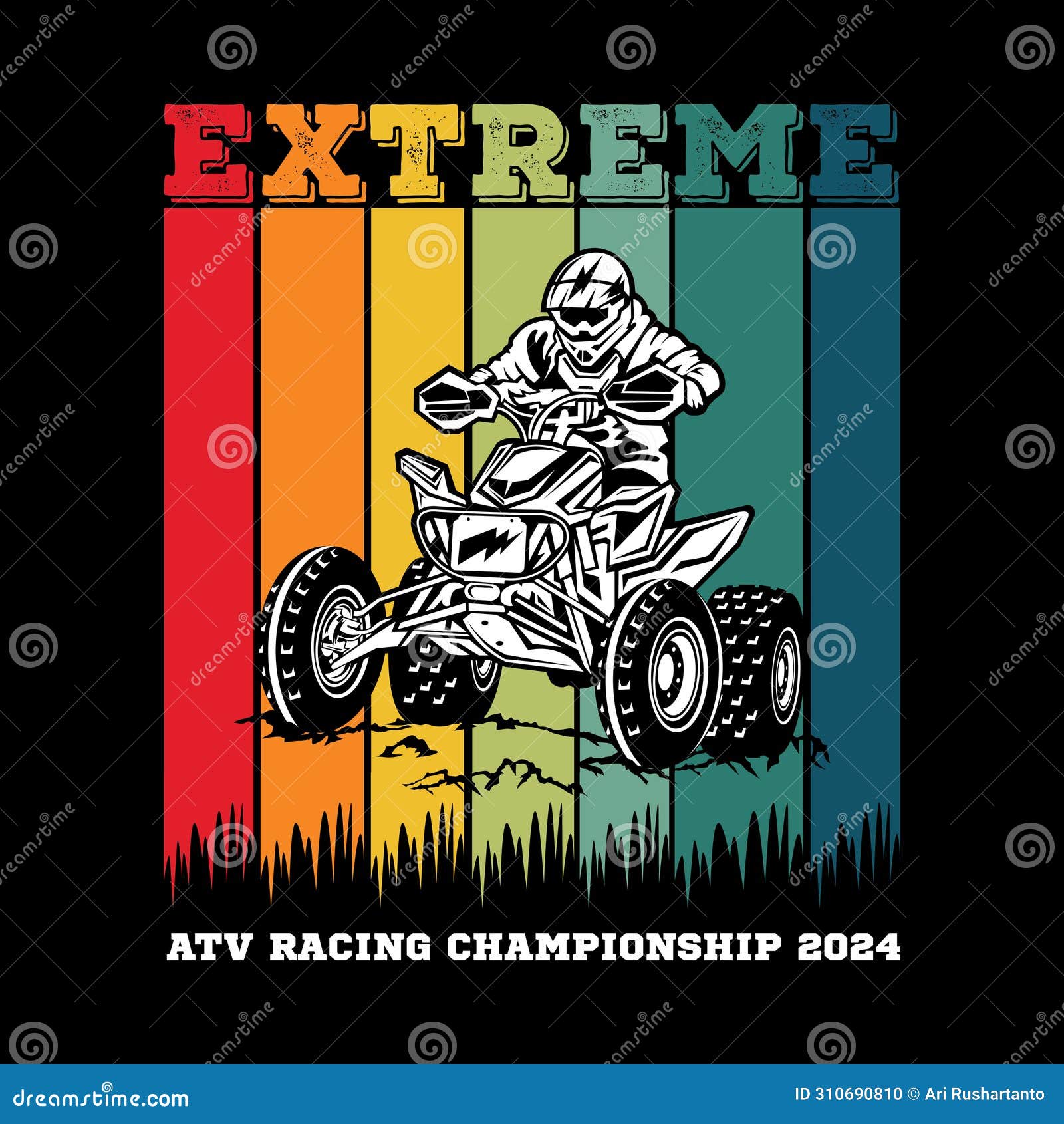 ATV Racing Extreme Sport Vector Illustration in Retro Color Style ...