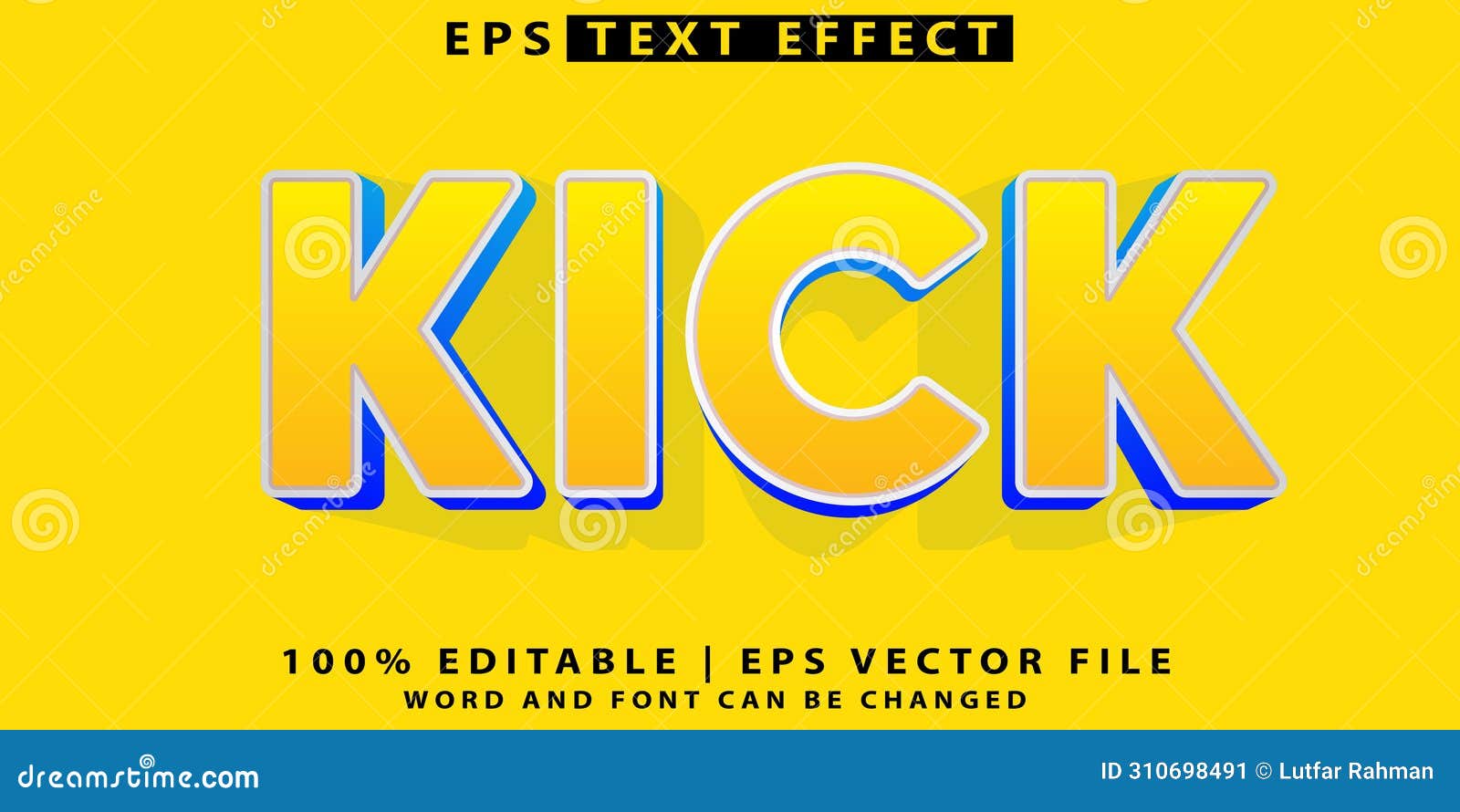 Kick Editable 3D Text Effect 3d Text Mockup Stock Vector - Illustration ...