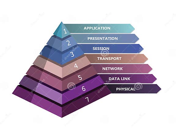 7 Layer OSI Network Model Presented in Pyramid Stock Vector ...