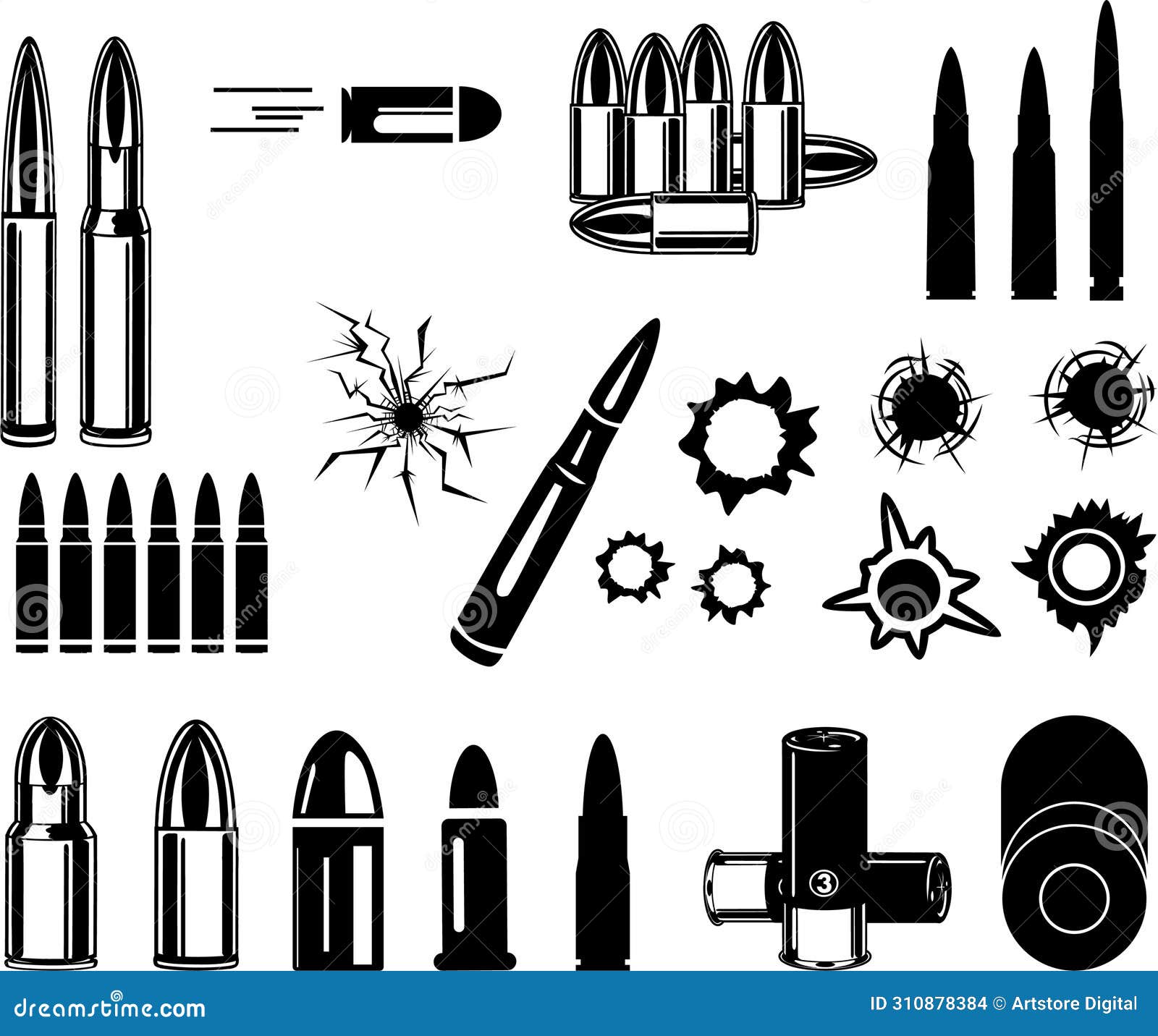 Bullet, Army, Weapon, Bullet Hole, Bullet Cartridge Stock Vector ...