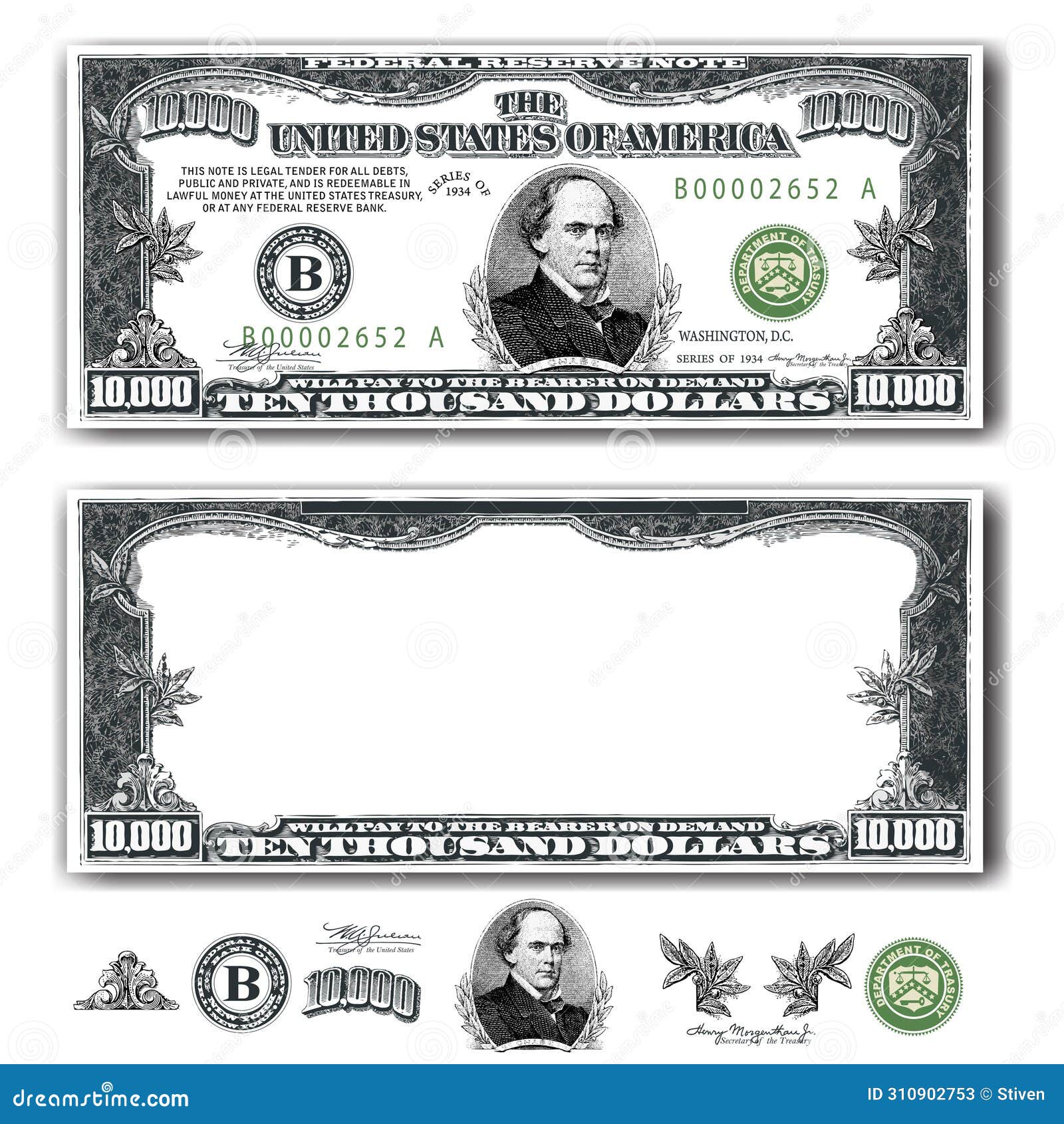Ten Thousand Dollar Bill stock illustration. Illustration of vector ...