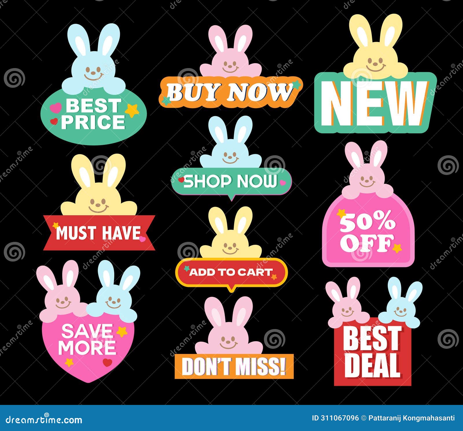 Bunny Sale Badges Including Best Price, Buy Now, Must Have, 50 Off, Add ...