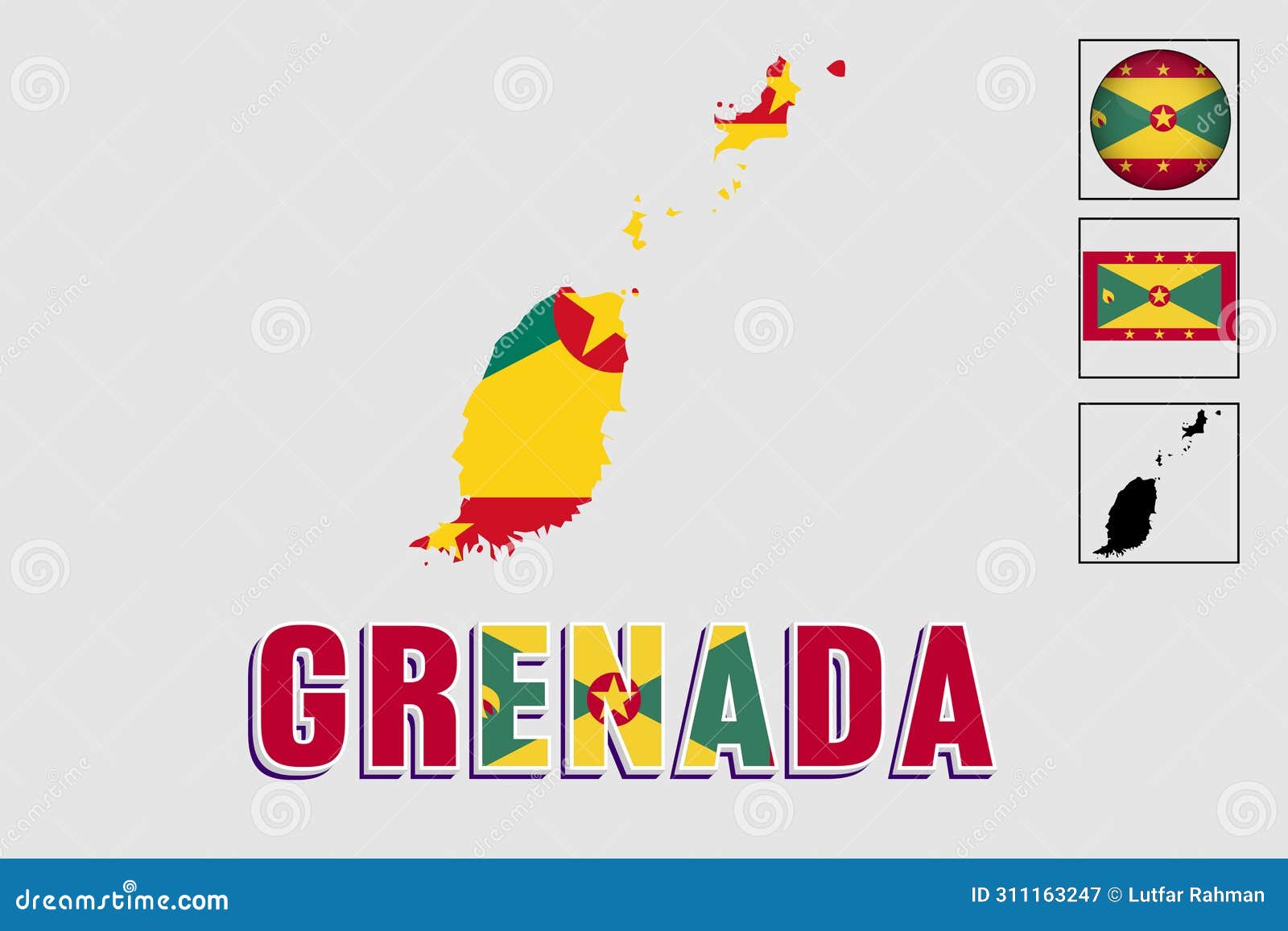 Grenada Flag and Map in a Vector Graphic Stock Vector - Illustration of ...