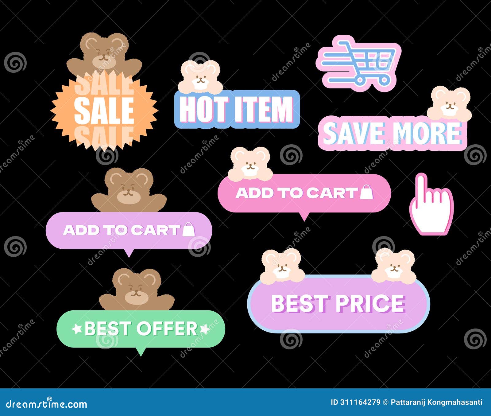 Teddy Bear Sale Badges Including Hot Item, Save More, Add To Cart, Best ...