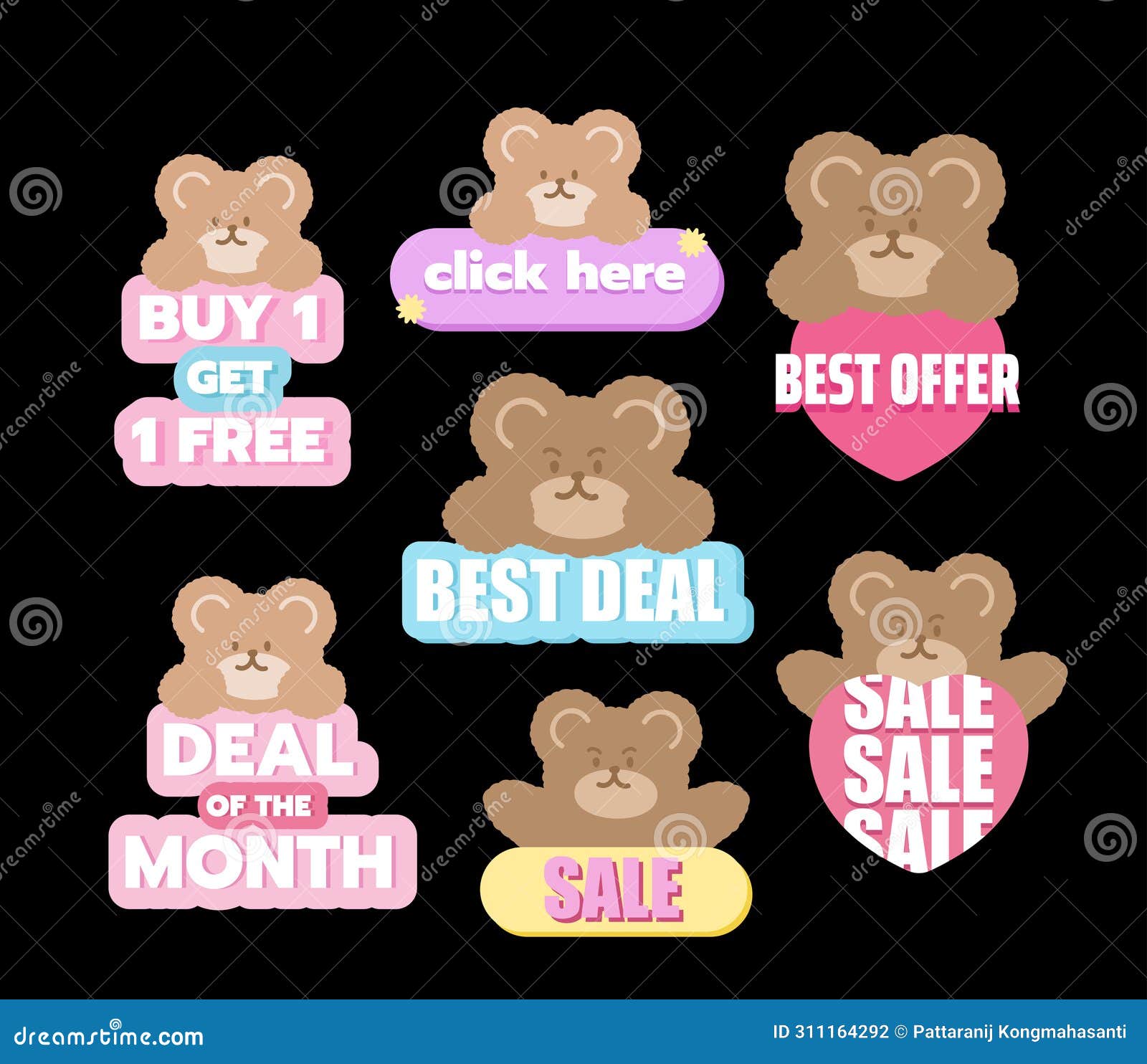 Teddy Bear Sale Badges Including Buy 1 Get 1 Free, Click Here, Best ...