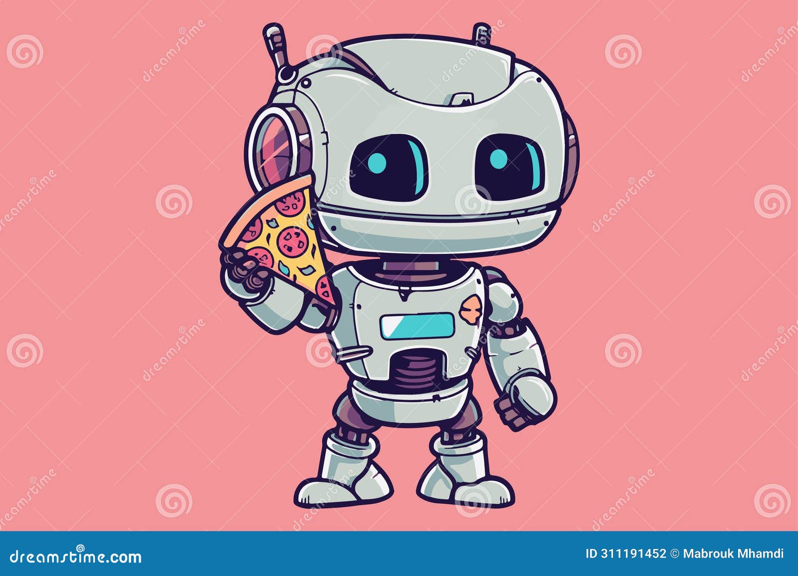 Robot eating pizza stock vector. Illustration of intelligence - 311191452
