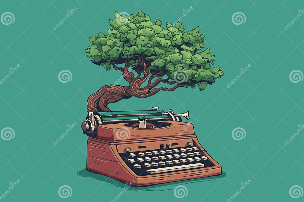 Tree Growing Out of a Typewriter Stock Vector - Illustration of merge ...