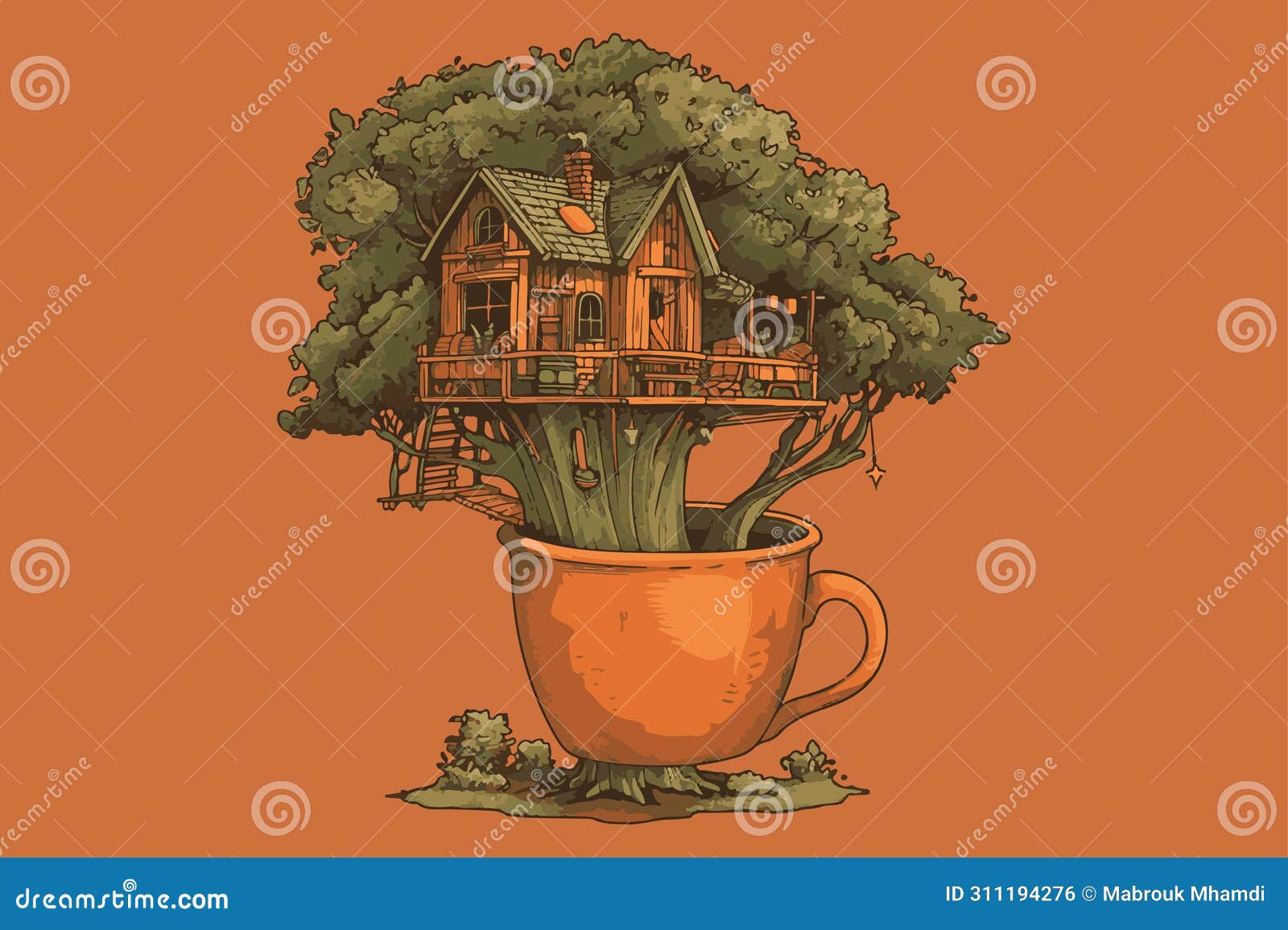 Treehouse Built Inside a Coffee Mug Stock Vector - Illustration of ...