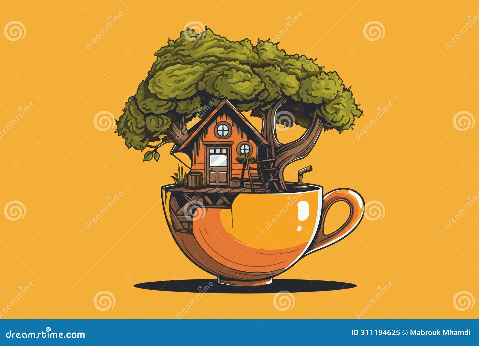 Treehouse Built Inside a Coffee Mug Stock Vector - Illustration of ...