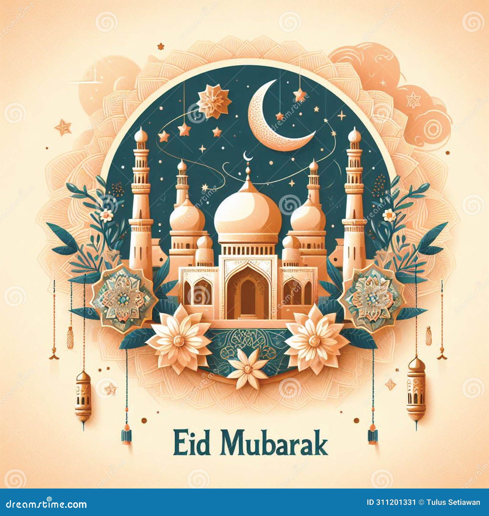 3D Eid Mubarak Theme Greeting Card Design Stock Illustration ...