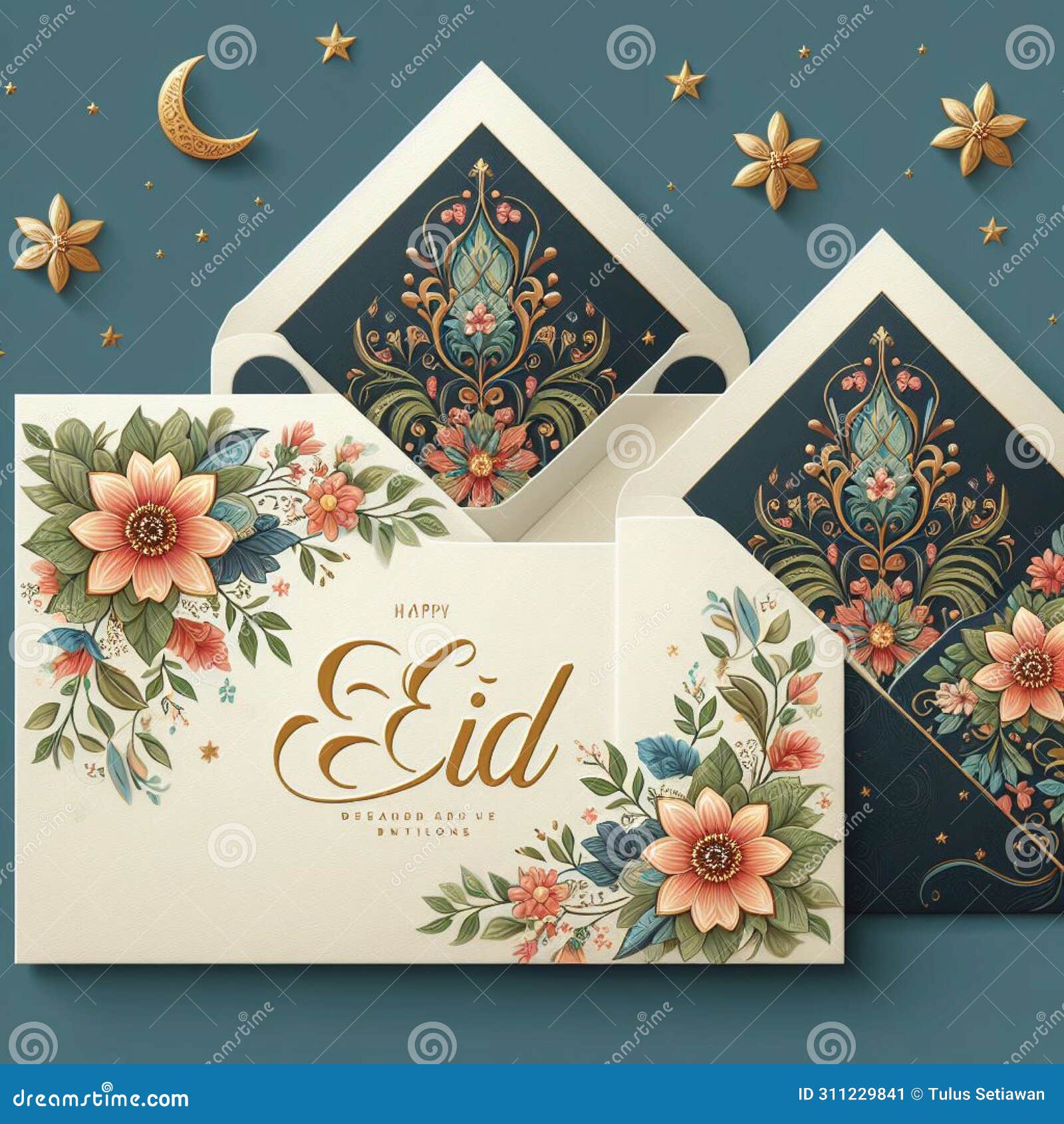 Happy Eid Design with Floral Motifs and Eid Envelopes Stock ...