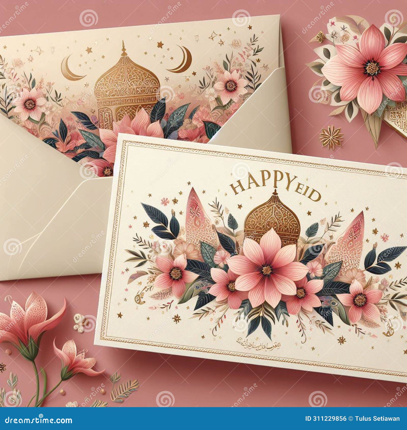 Happy Eid Design with Floral Motifs and Eid Envelopes Stock ...