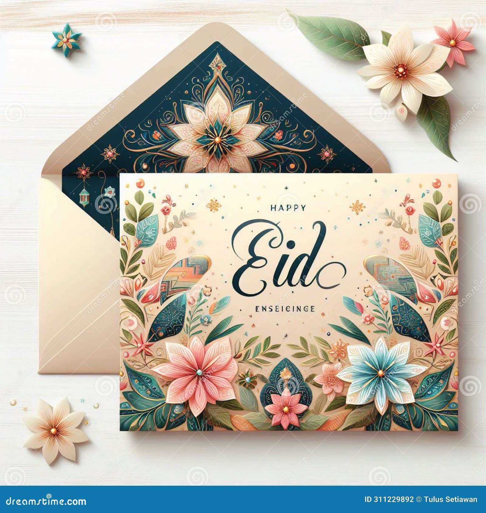 Happy Eid Design with Floral Motifs and Eid Envelopes Stock ...