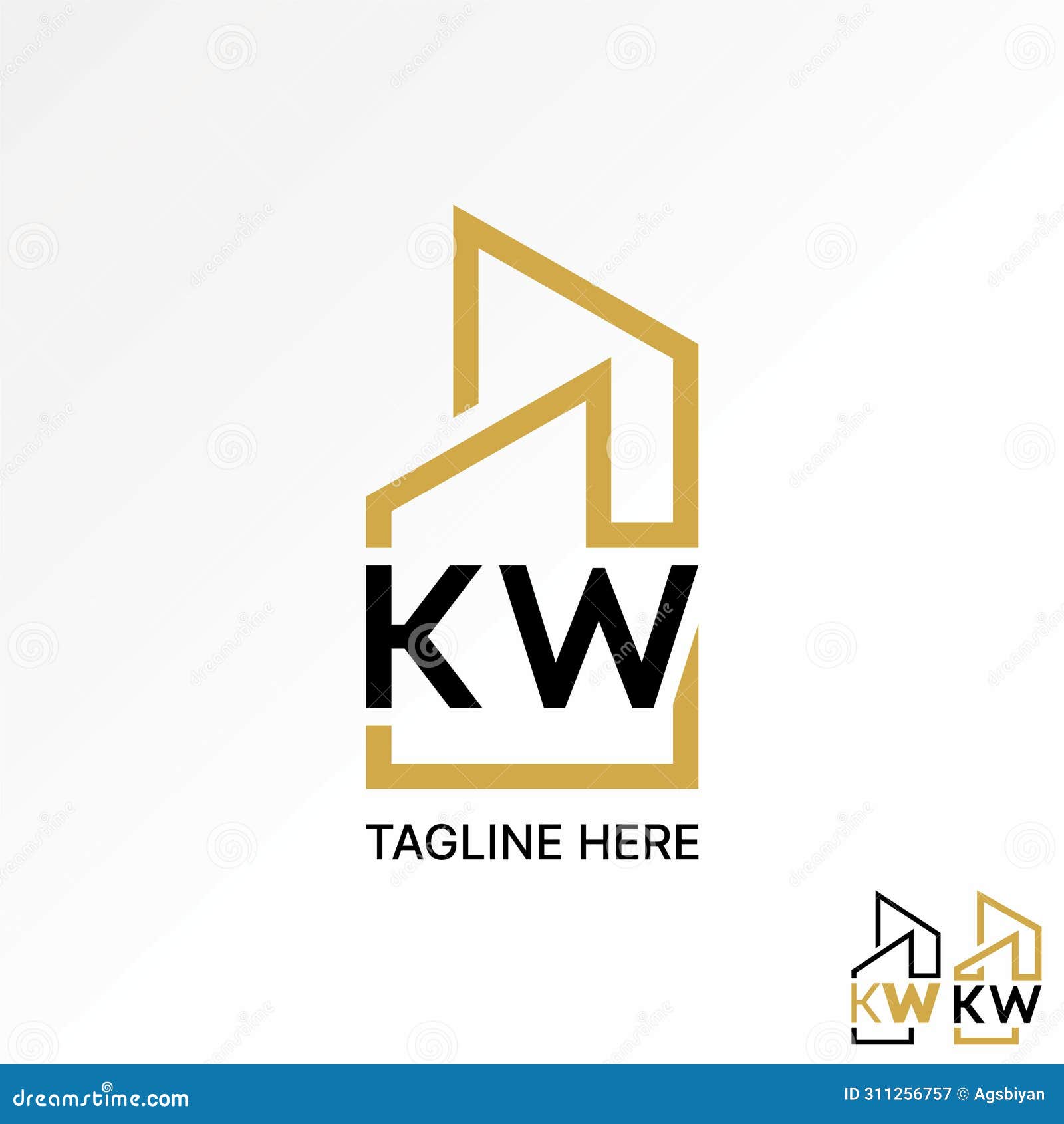 Abstract Icon Initial Letter KW Font Line Home Building Related ...